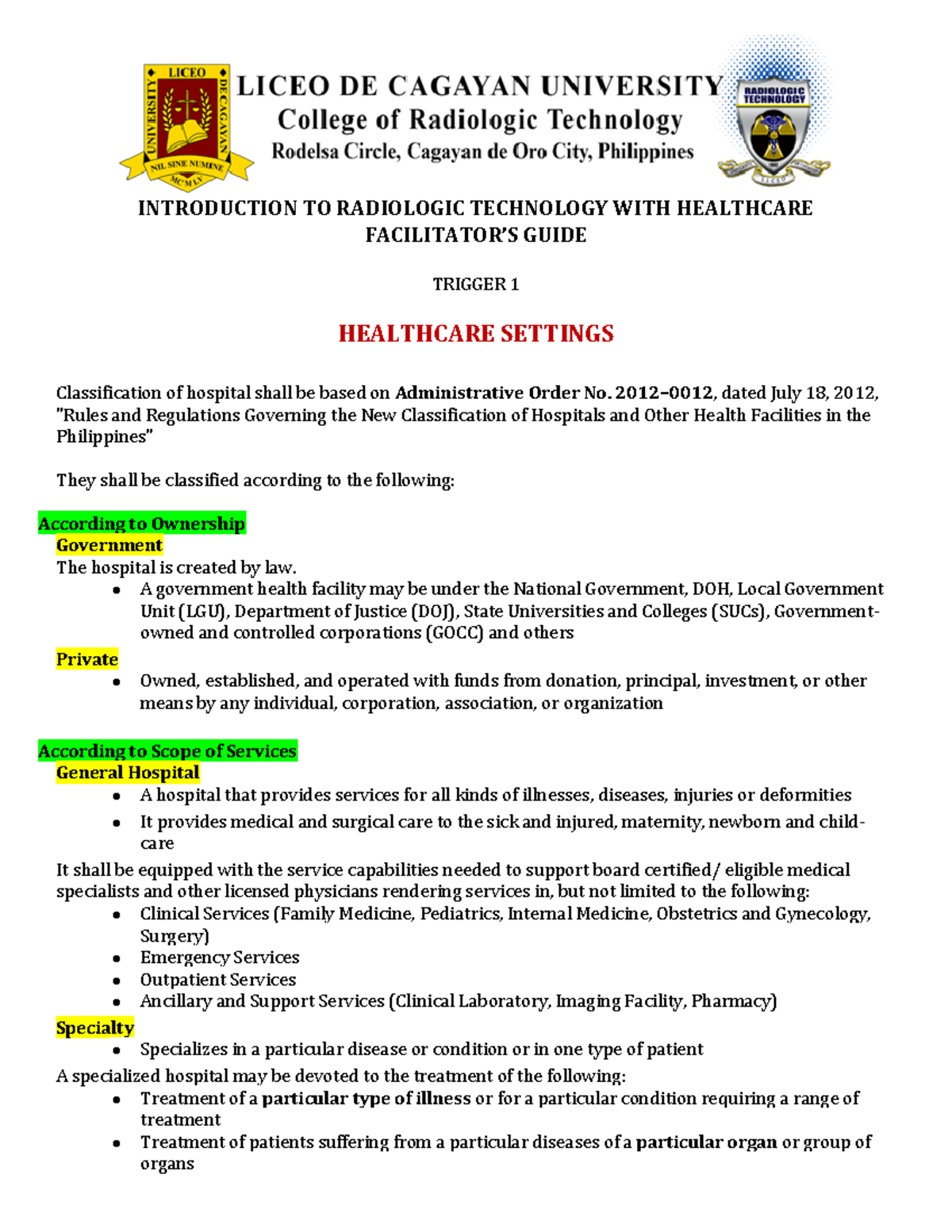 Trigger 1 FACI Guide Intro - INTRODUCTION TO RADIOLOGIC TECHNOLOGY WITH ...