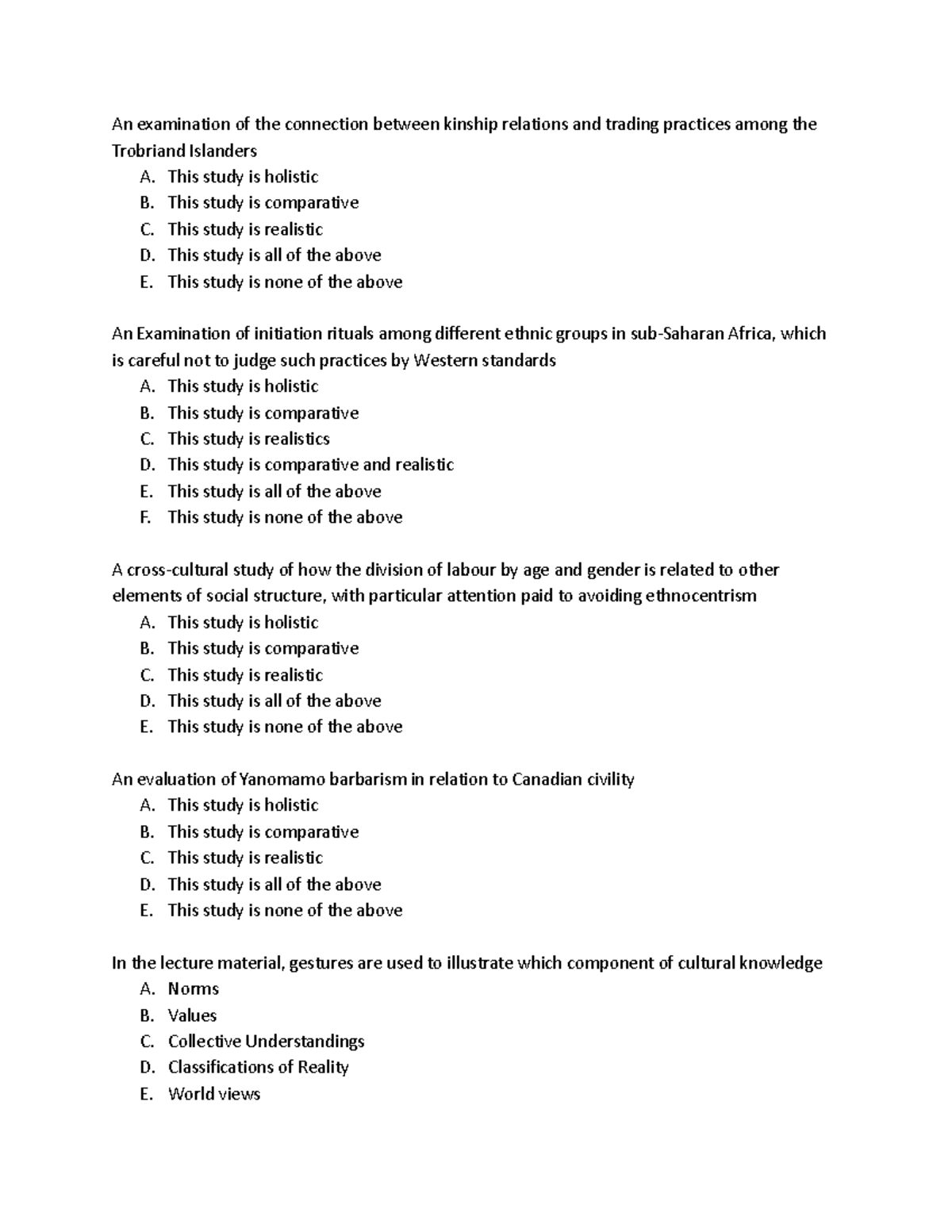 Anthropology MCQ - Exam Preparation questions based on the vocabulary ...