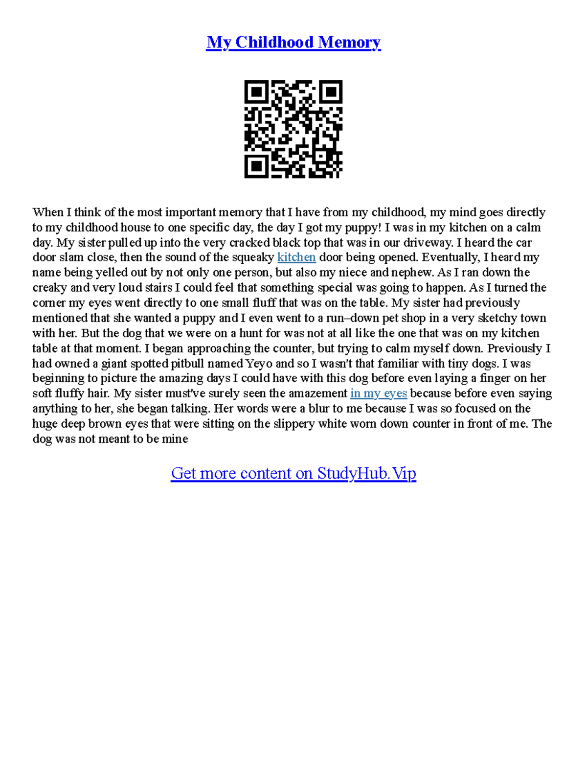 Childhood Memories Essays - My Childhood Memory When I think of the ...