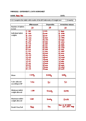 Prac 6 - Prac 6 - Tablet degradation - EXPERIMENT 6. TABLET DEGRADATION ...