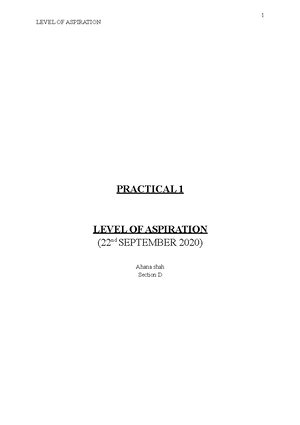 Level OF Aspiration - LEVEL OF ASPIRATION 1. Introduction: a ...