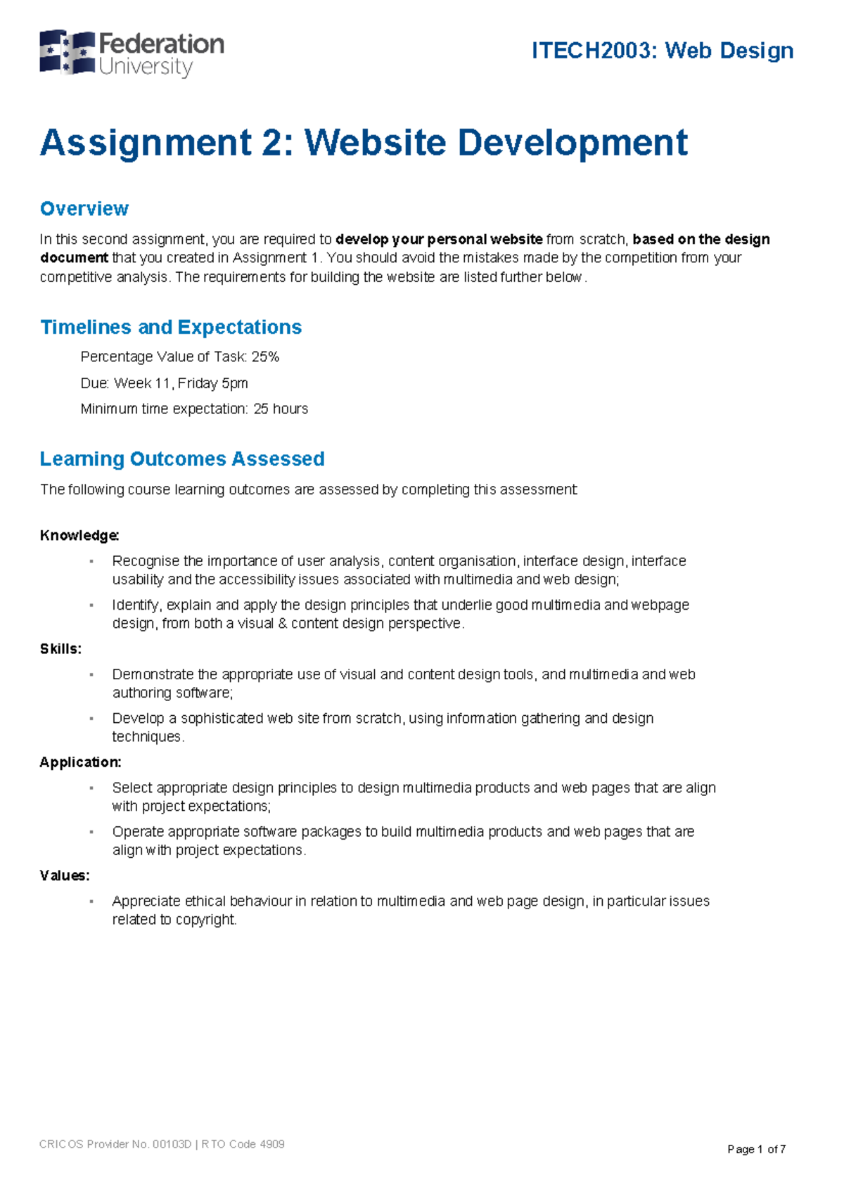 ITECH2003-A2-Website Development - CRICOS Provider No. 00103D | RTO Code 4909 Assignment 2 ...