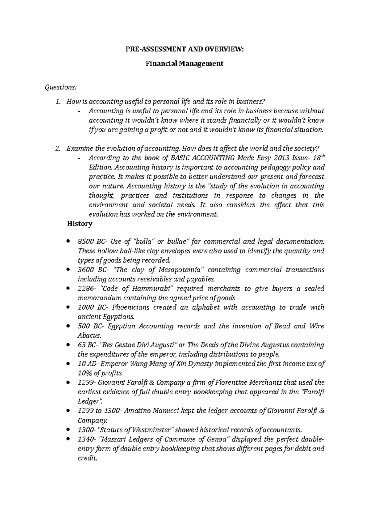 PRE- Assessment AND Overview BFAR - PRE-ASSESSMENT AND OVERVIEW ...
