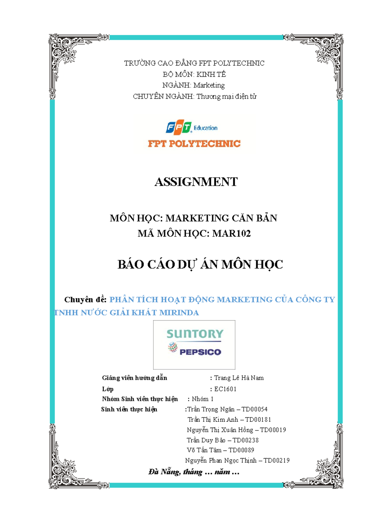 Nh ÃƒÂ³m-1-Tr Ã¡ ng-Ng Ãƒn-Assignment-MKT-CB-2011 22-1-1 - TRƯỜNG CAO ĐẲNG FPT POLYTECHNIC BỘ ...