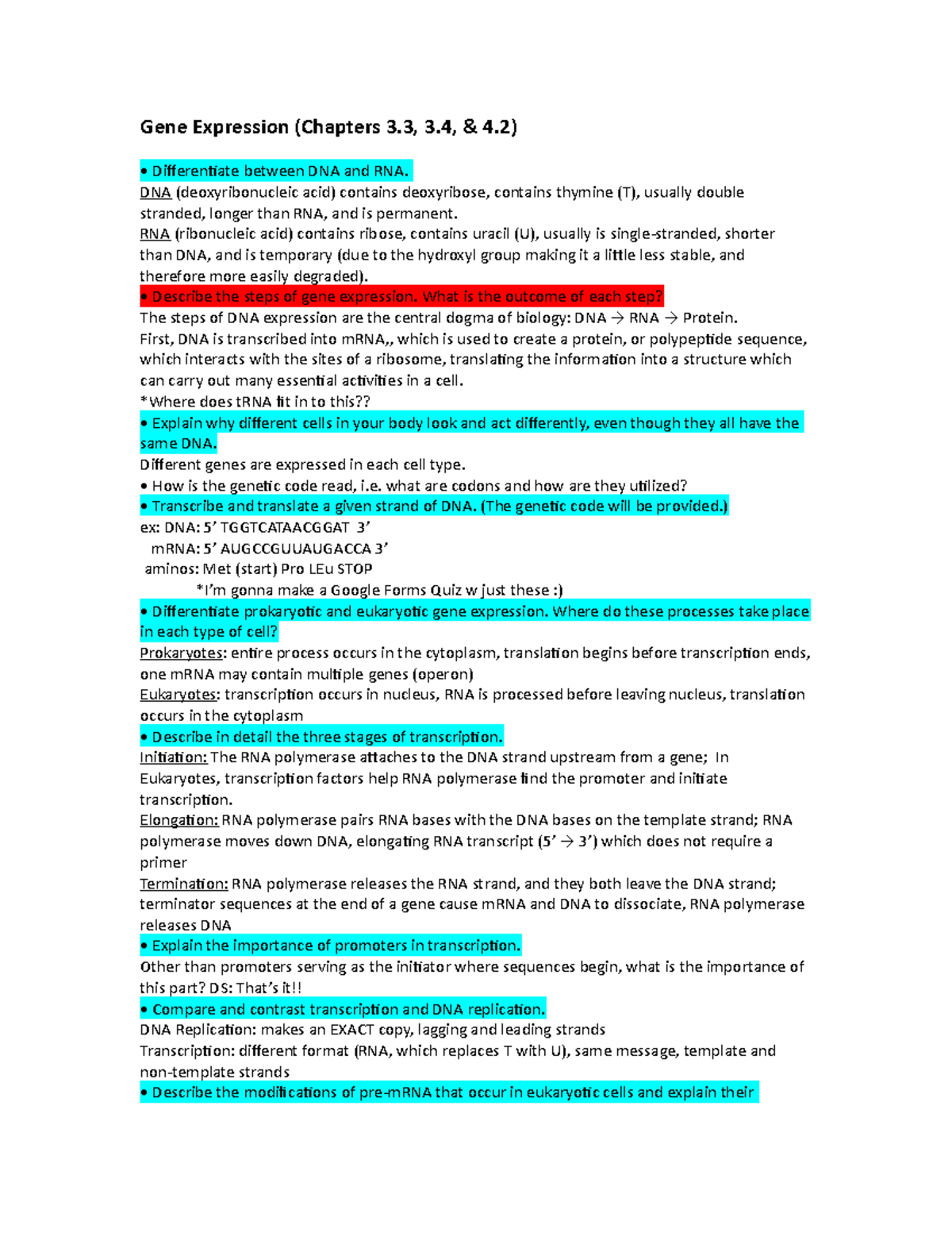 10 Gene Expression studyguide - Gene Expression (Chapters 3, 3, & 4 ...
