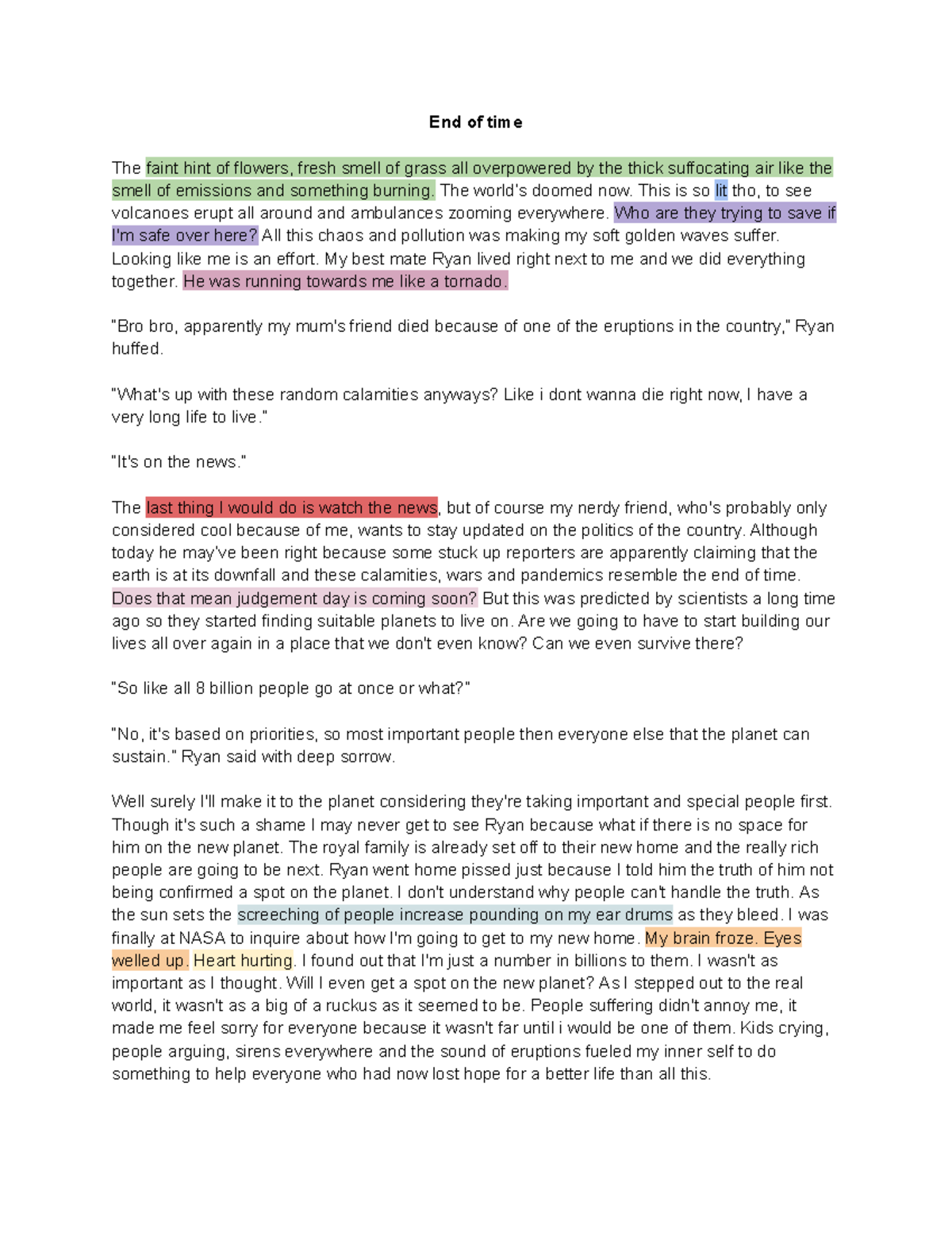 End of time - this is a creative writing piece that might be needed ...