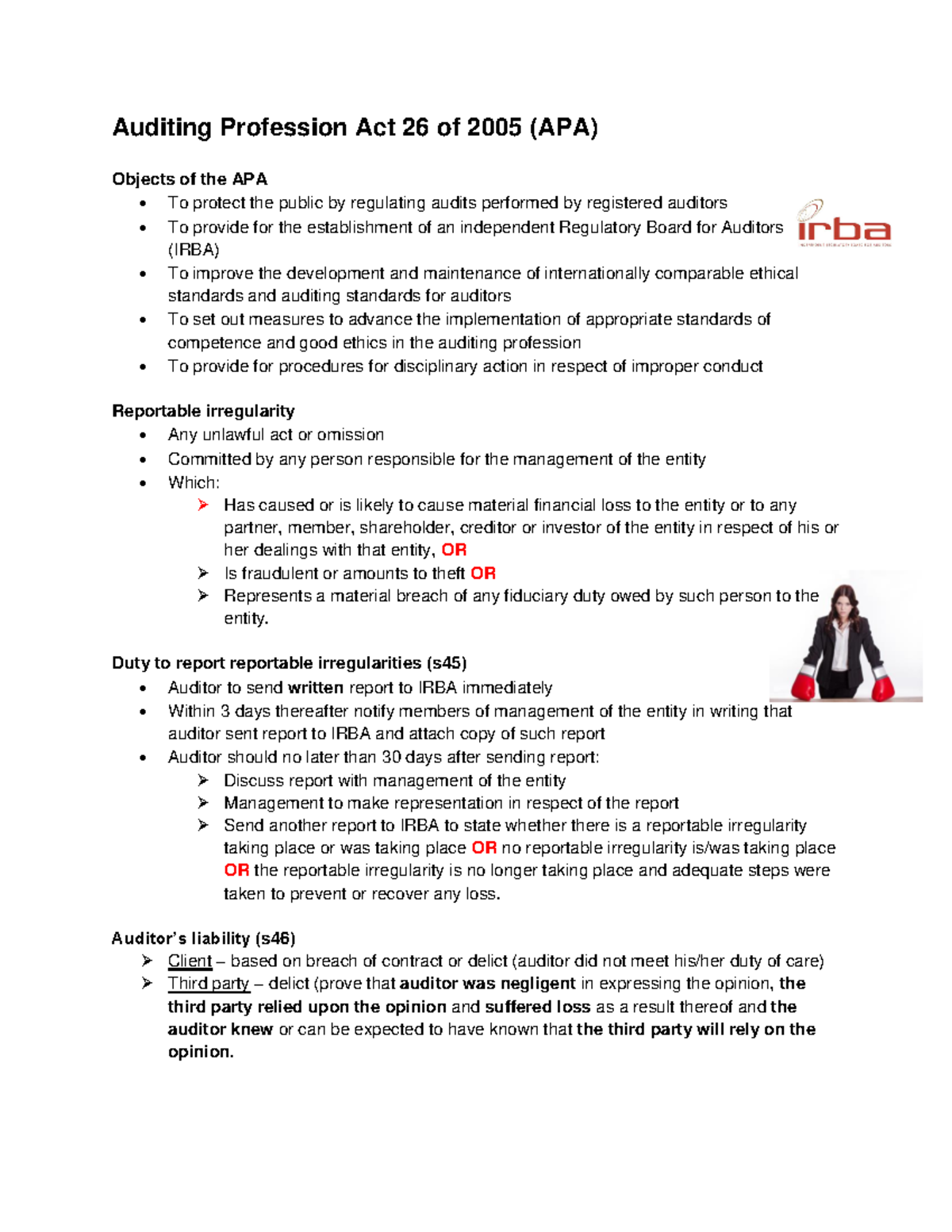 Topic 2 - Warning: TT: undefined function: 32 Auditing Profession Act 26 of 2005 (APA) Objects ...