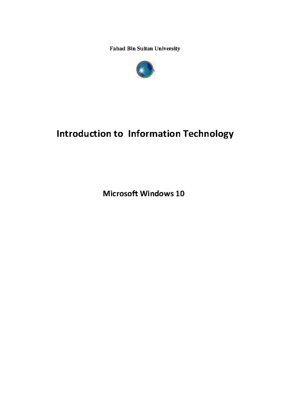 Introduction to IT MS Windows - Fahad Bin Sultan University ...