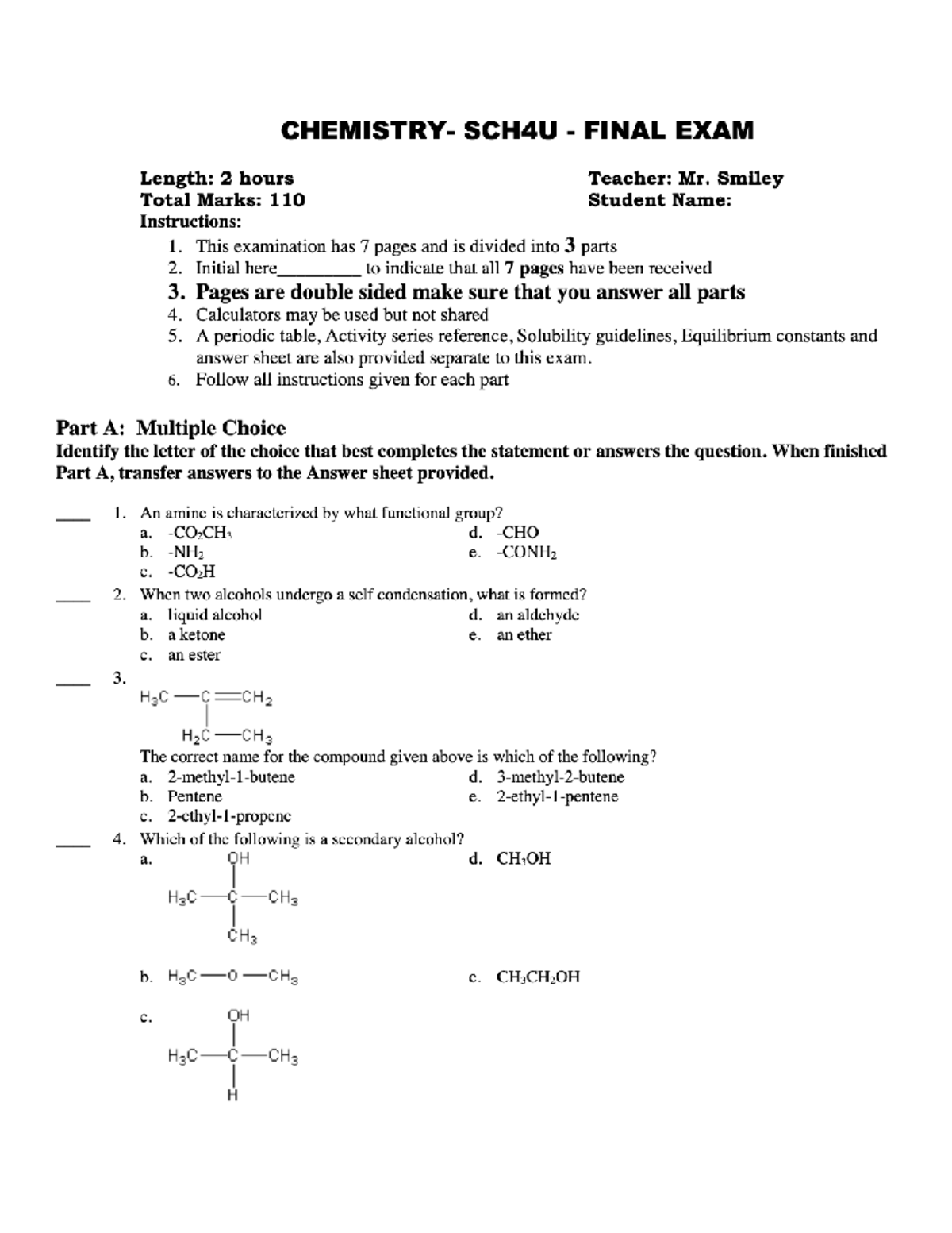 Chemistry- sch4u - final exam - CHEM1023 - Studocu
