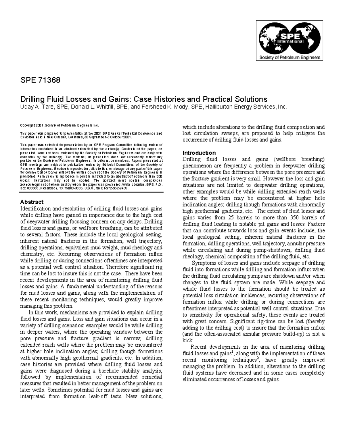 SPE-71368-MS - Shshs - Copyright 2001, Society of Petroleum Engineers ...