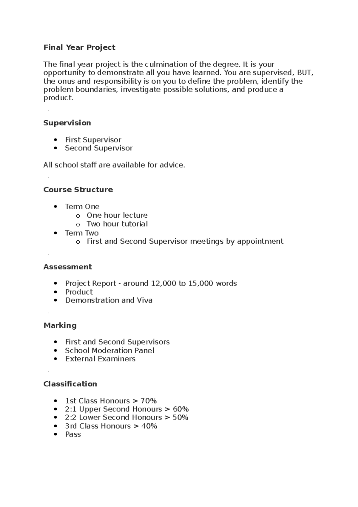 Week 1 Final Year Project Information - Final Year Project The final ...