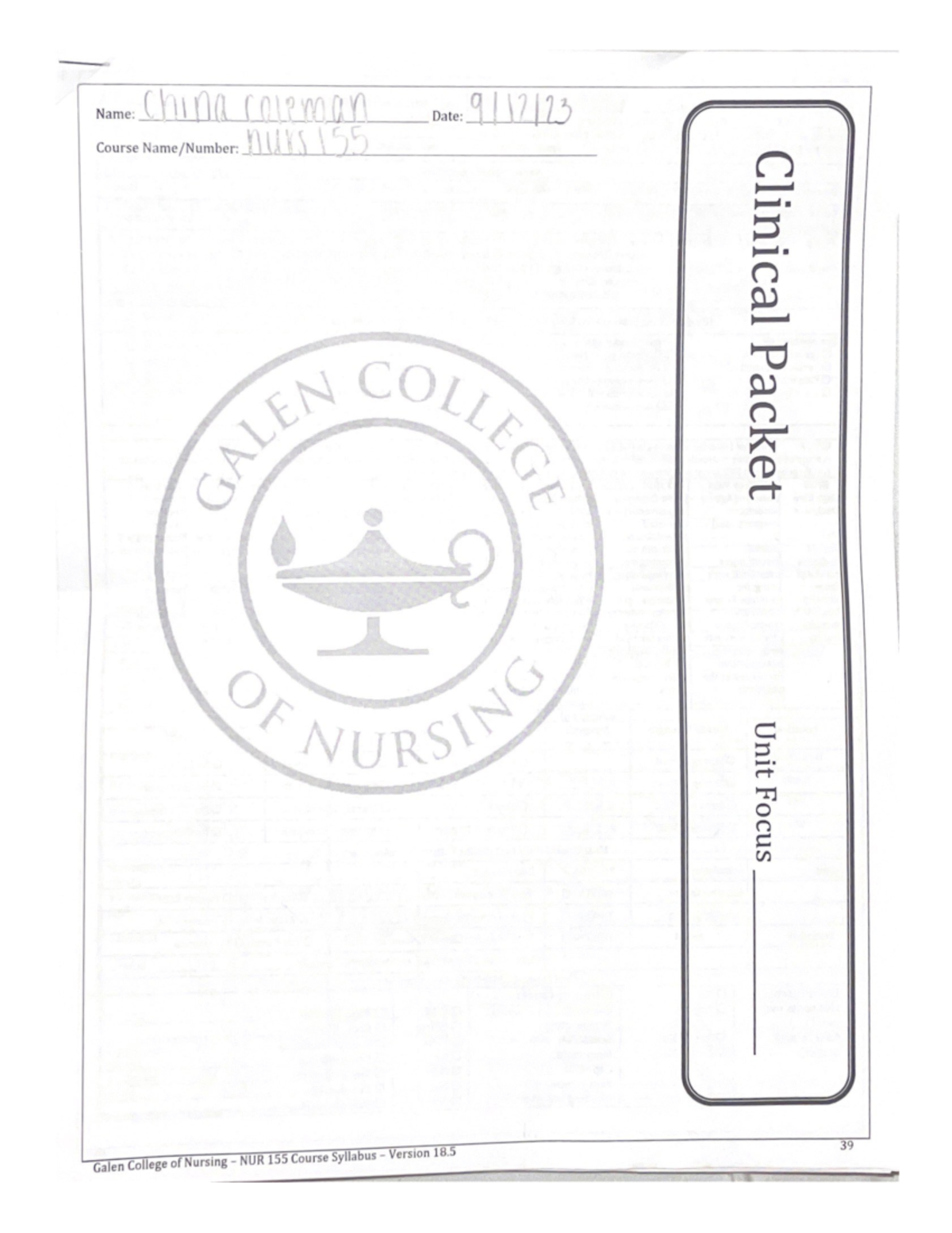 Final Clinical Packet - NUR 155 - Studocu