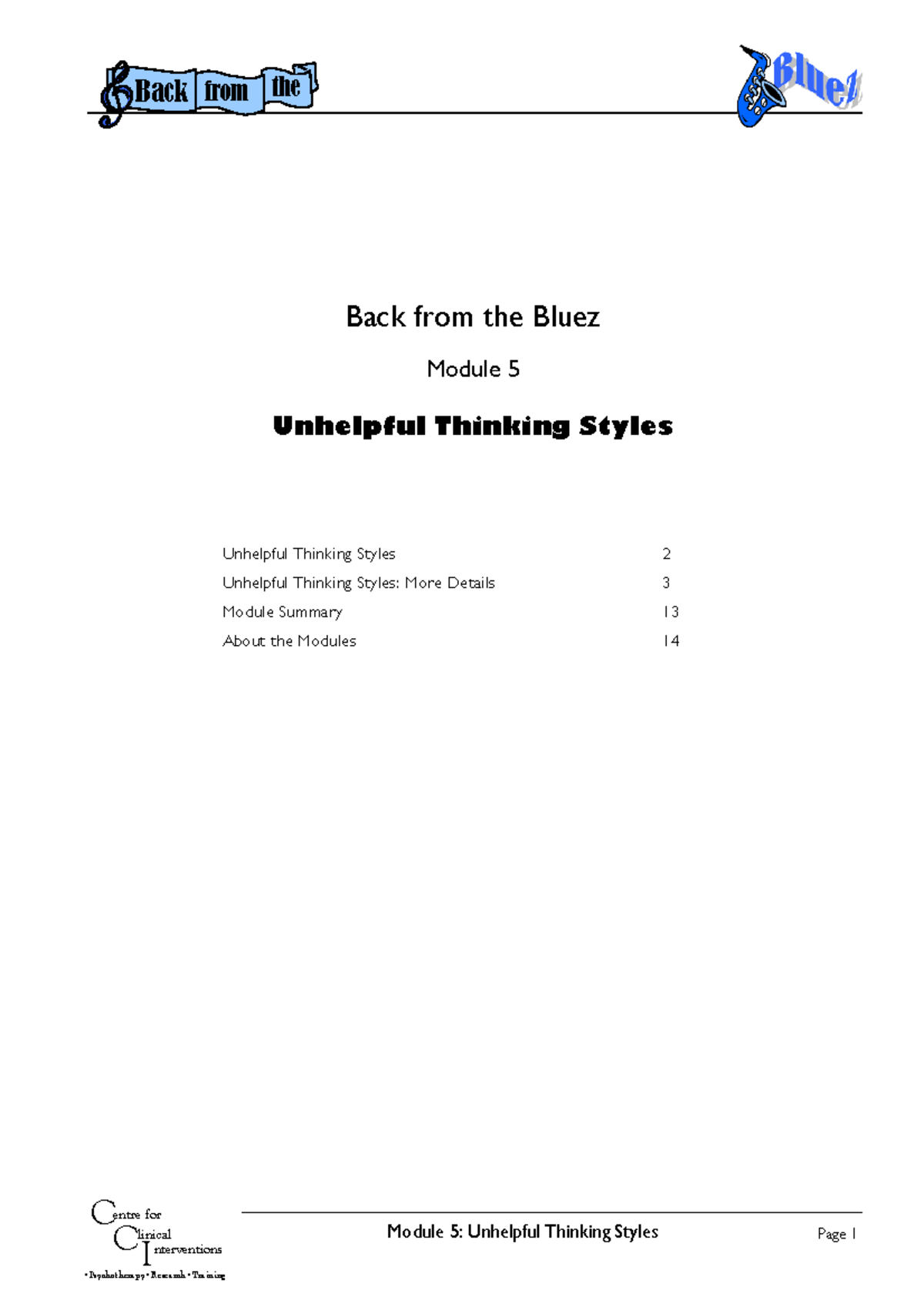 Back from the Bluez - 05 - Unhelpful Thinking Styles - Centre for C ...