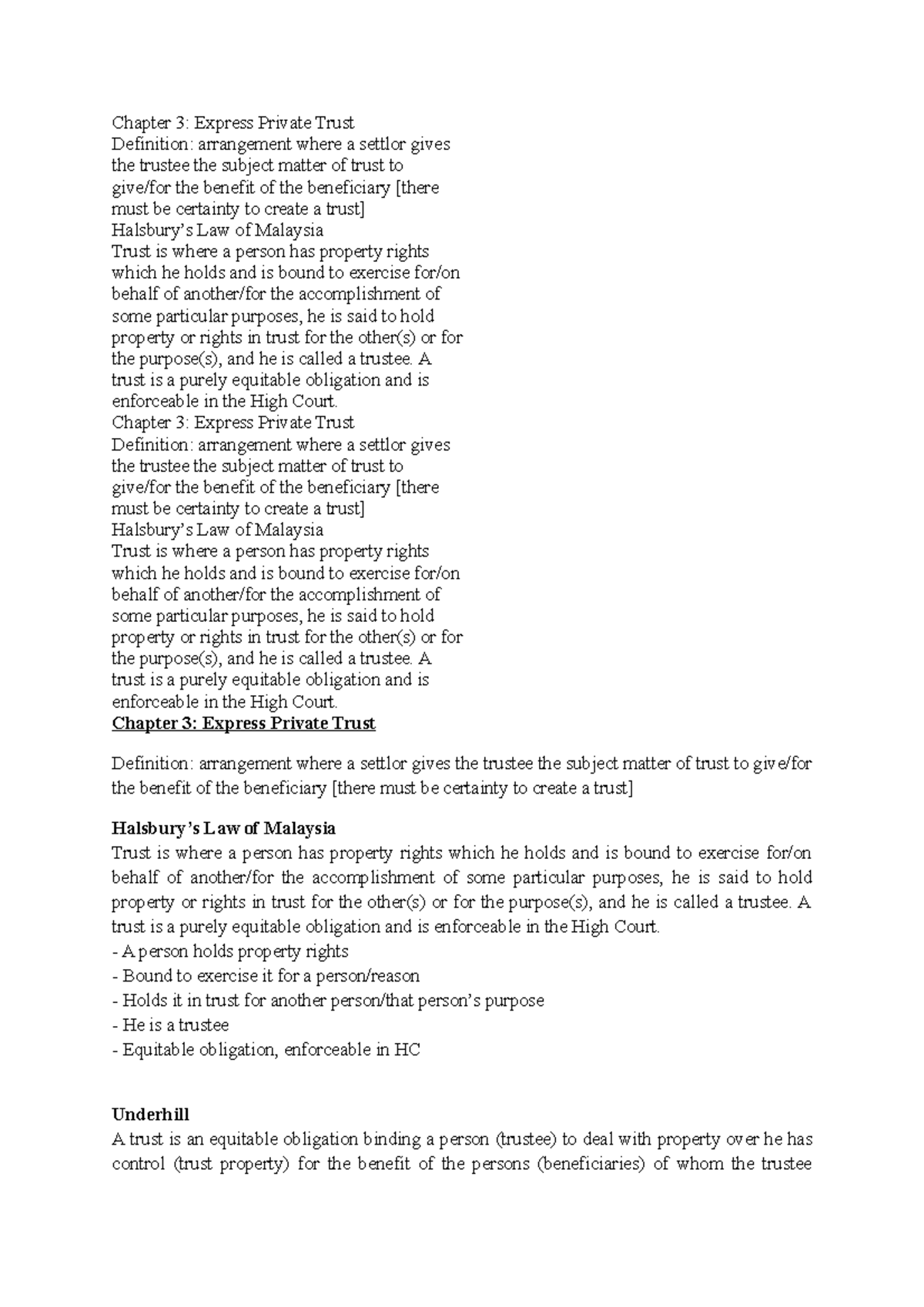 Topic 2 notes - Chapter 3: Express Private Trust Definition ...