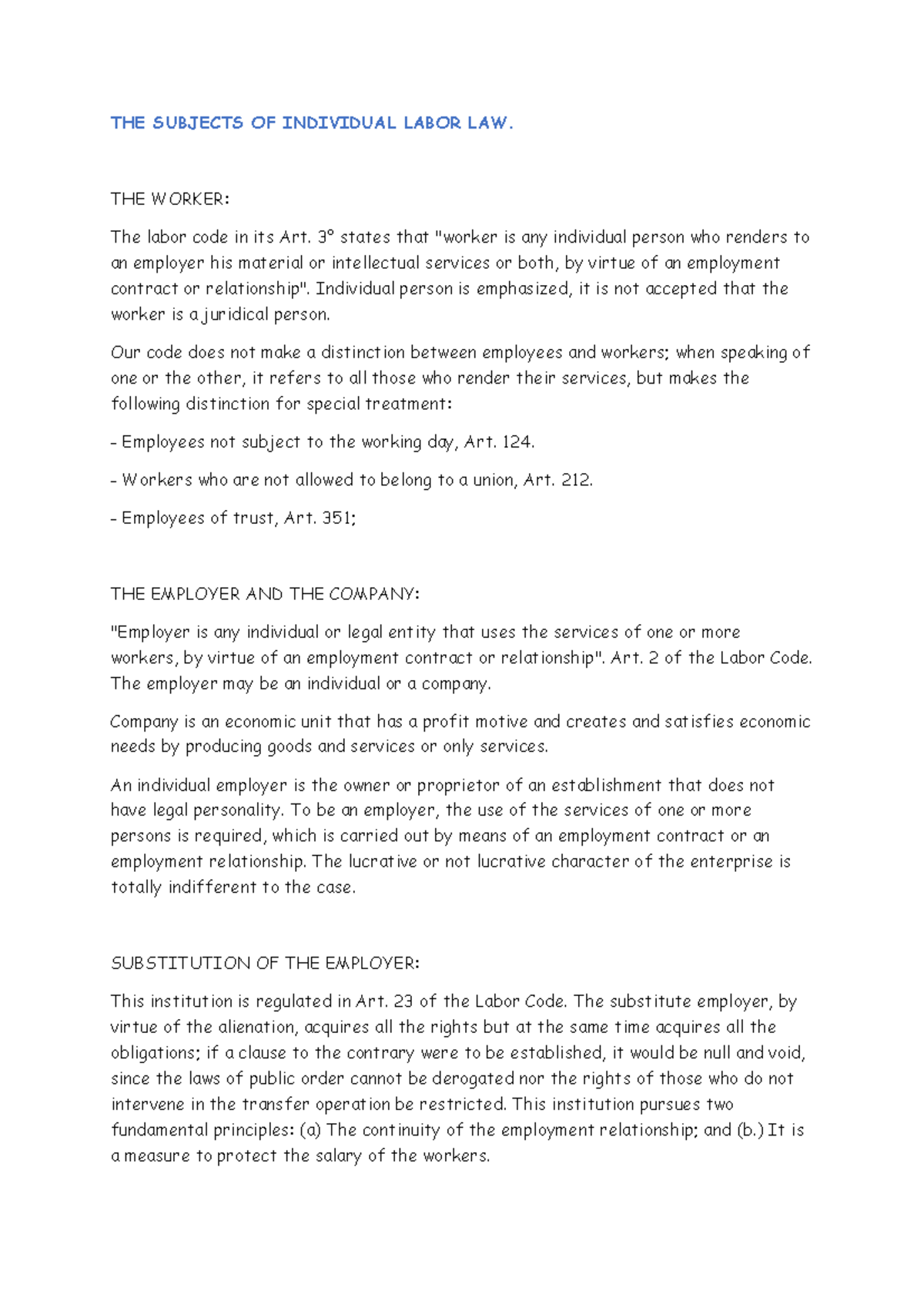 THE Subjects OF Individual Labor LAW. 3 - THE SUBJECTS OF INDIVIDUAL ...