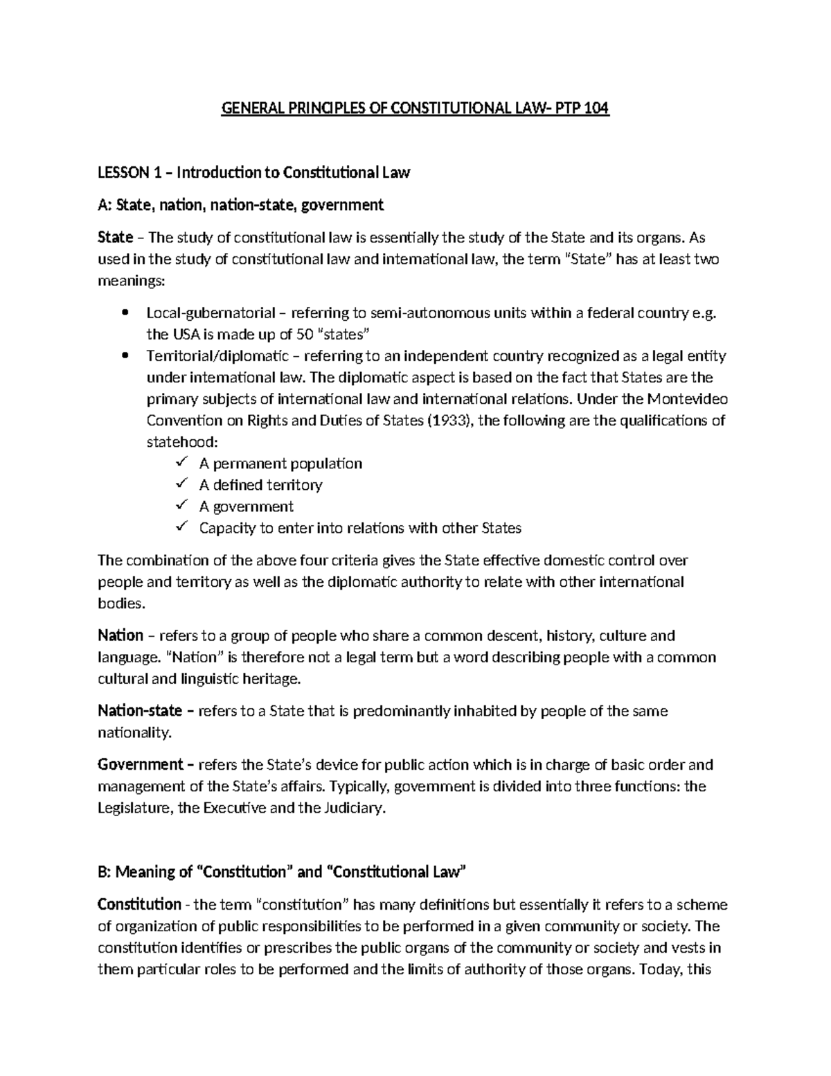 GEN PRIN OF Constnal LAW - Lesson 1 - GENERAL PRINCIPLES OF ...