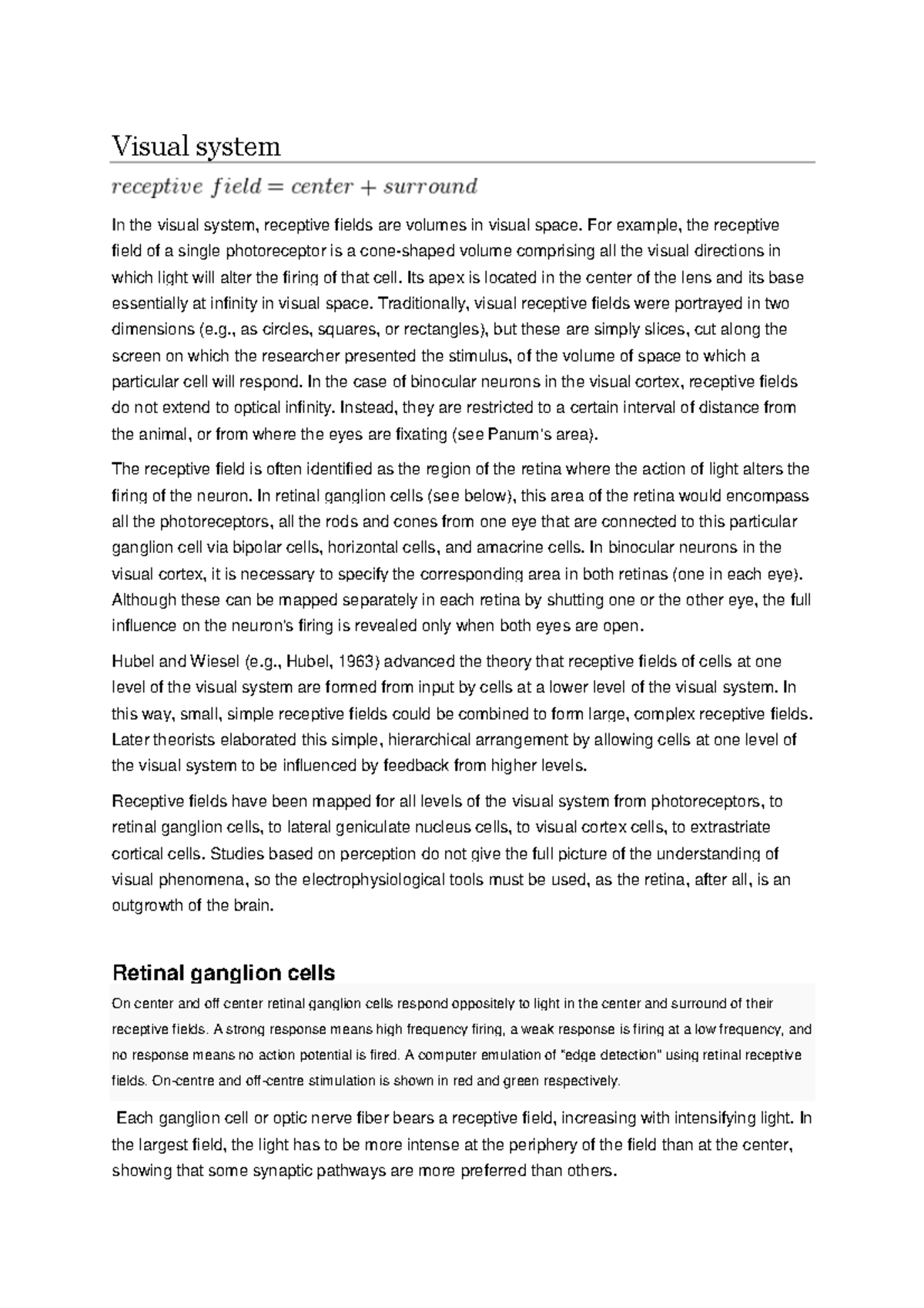Revision Notes Visual System neurophysiology and Pharmacology ...