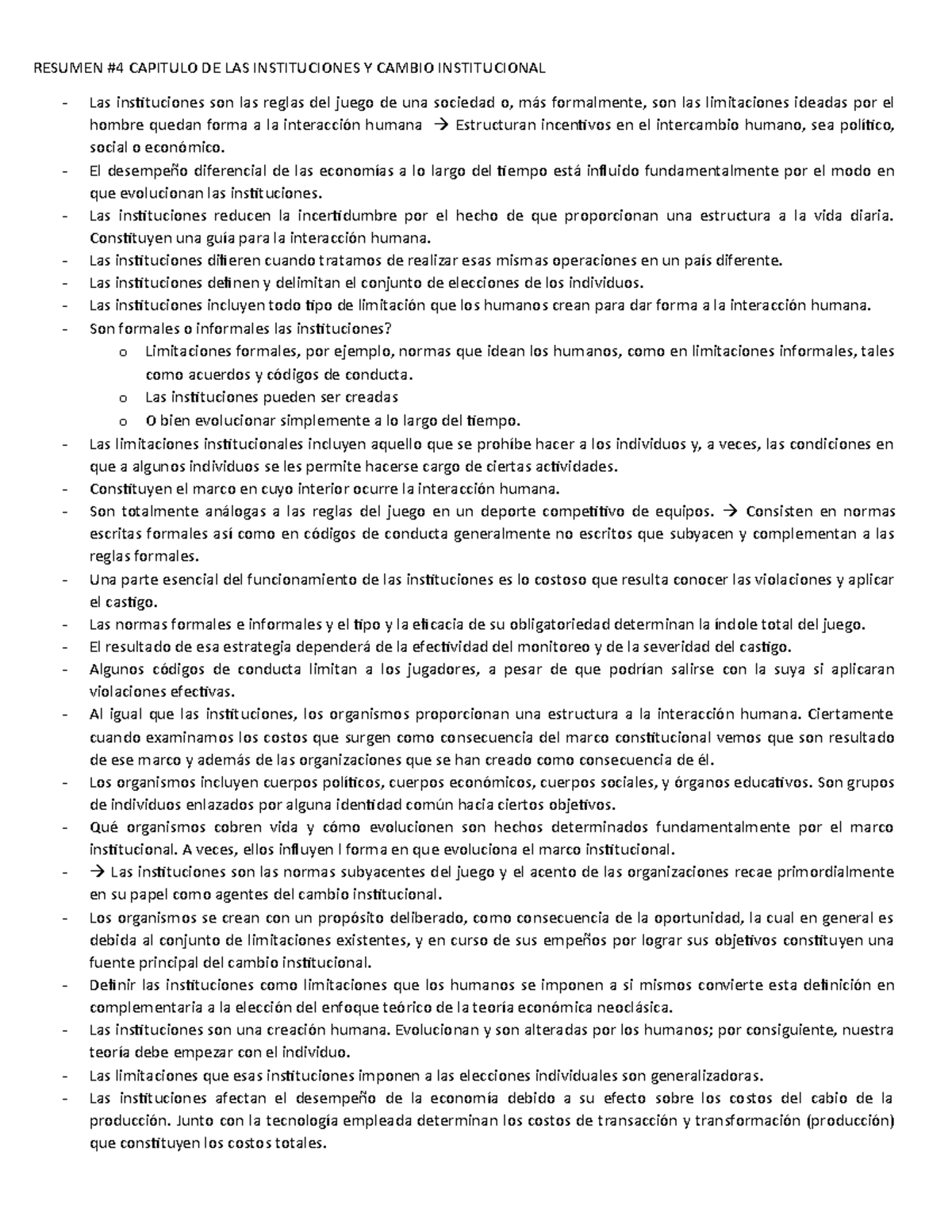 Resumen #4 Capitulo DE LAS Instituciones Y Cambio Institucional ...