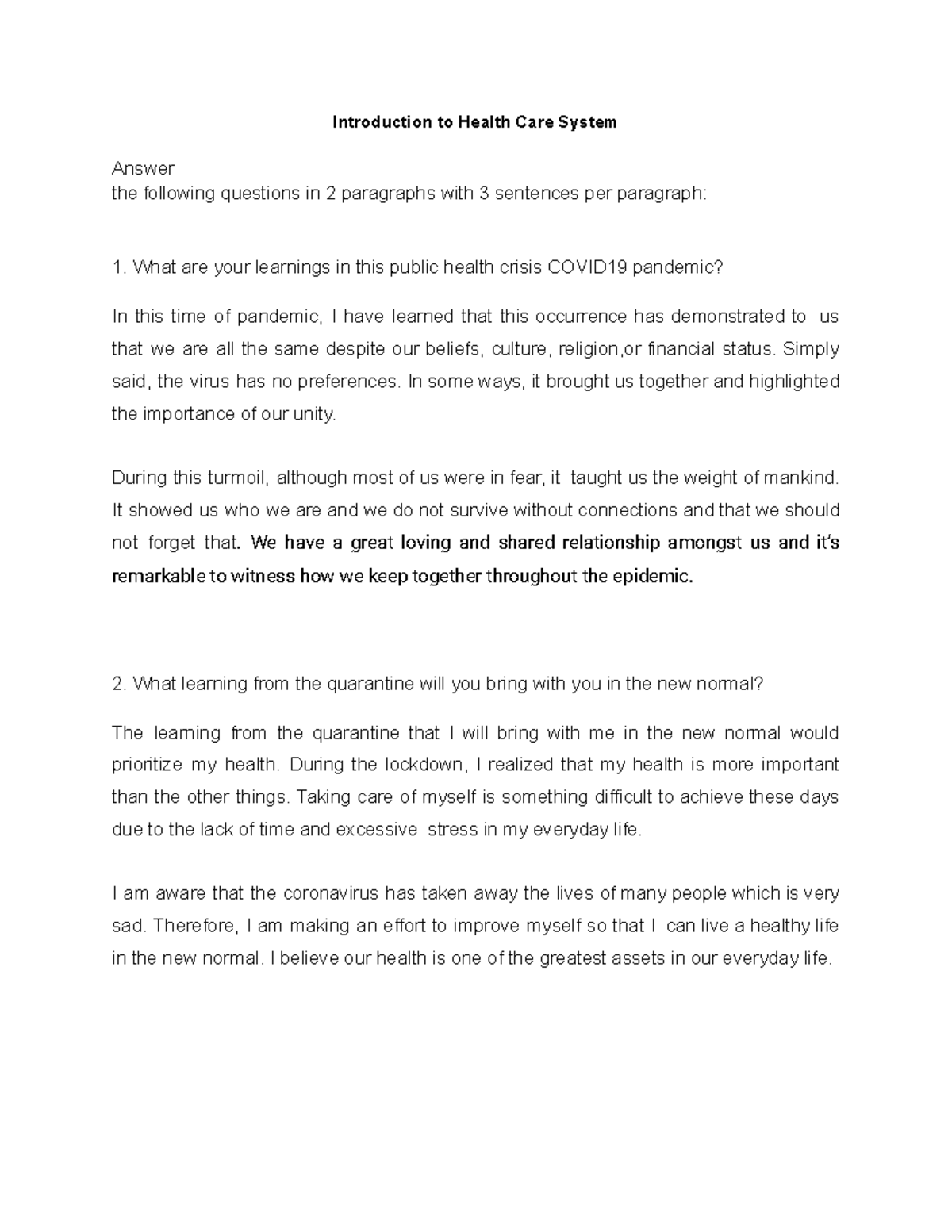 AT 1- Introduction to Health Care System - Introduction to Health Care ...