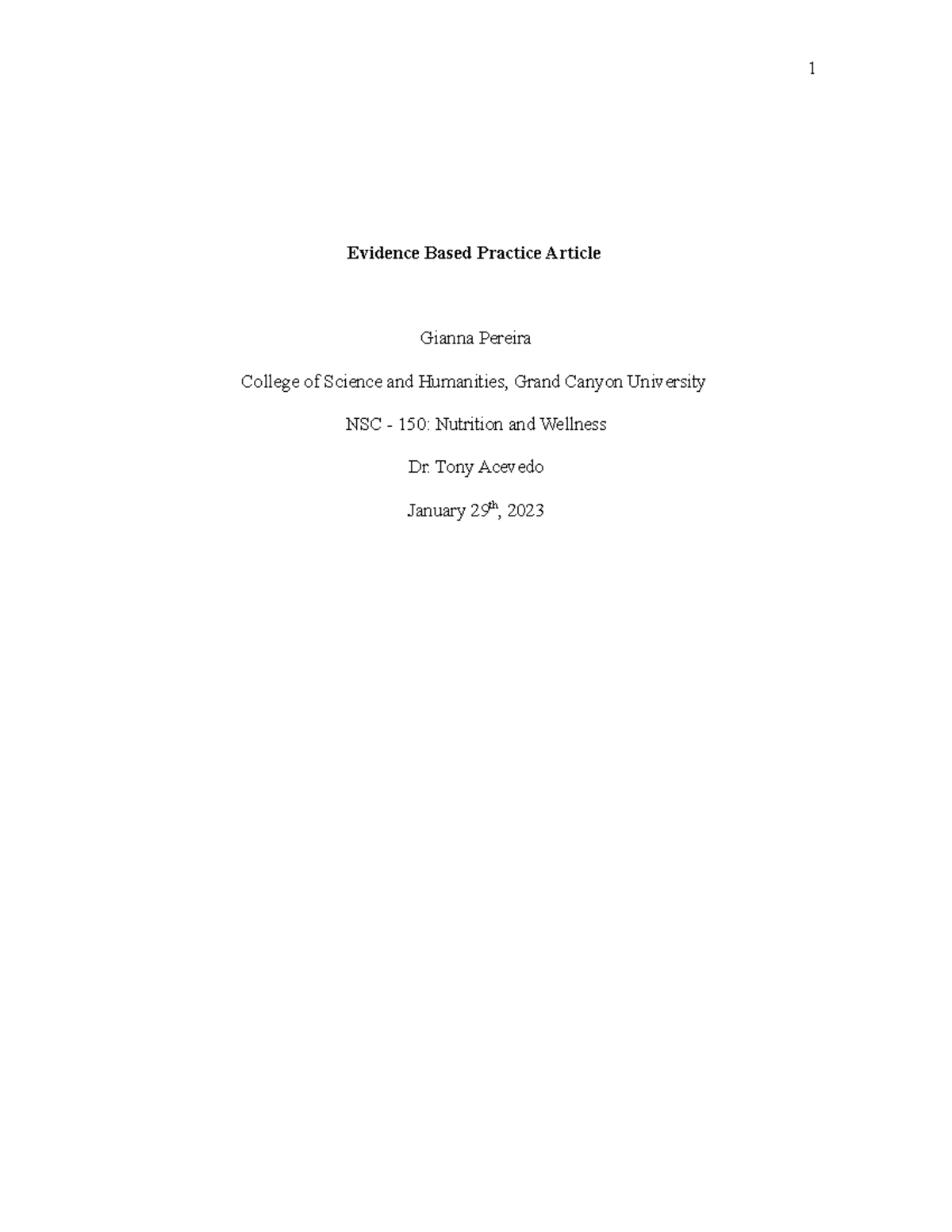 Nutrition and Wellness ARTICLE SUMMARY - Evidence Based Practice ...