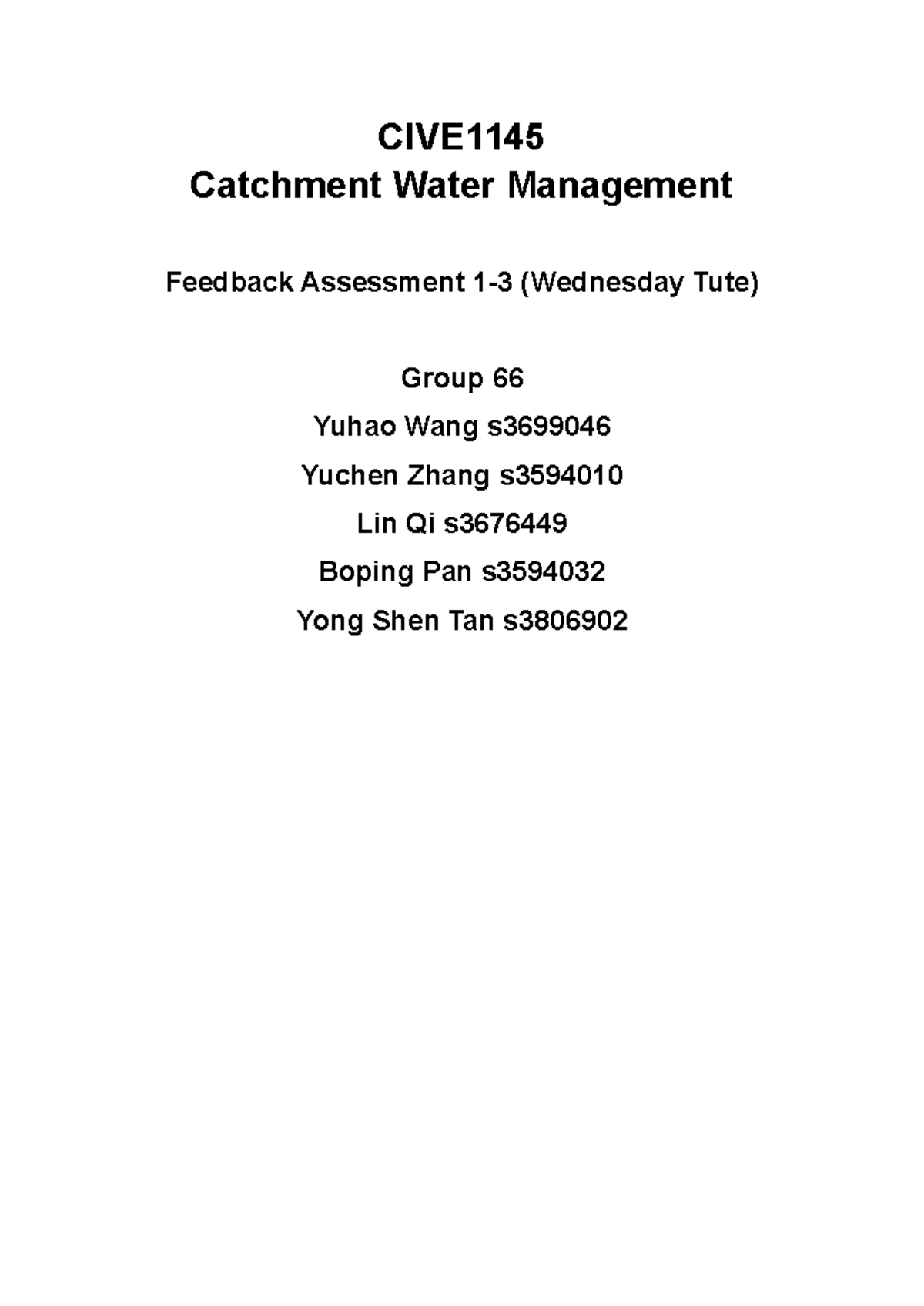 Feedback Assessment 1-3 - Catchment Water Management Catchment 2 and ...