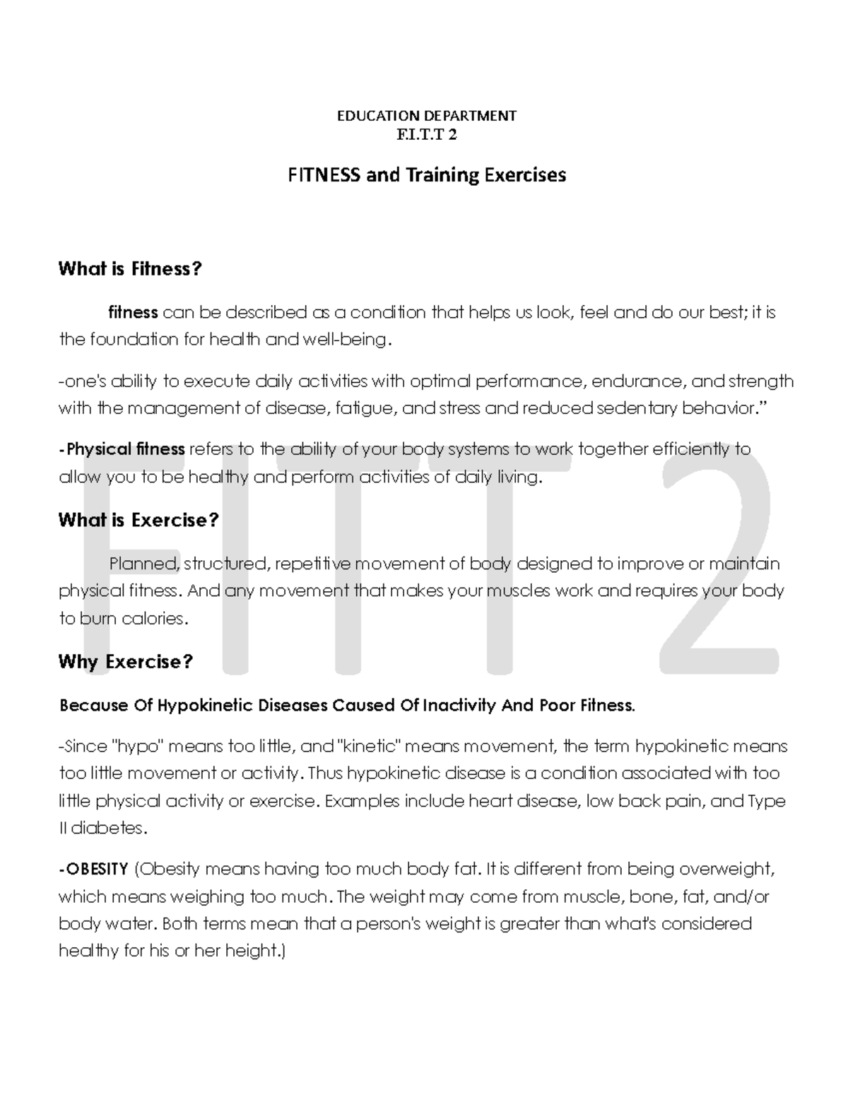 Fitness Exercise Training-Method Handouts-1 - FITT 2 EDUCATION ...