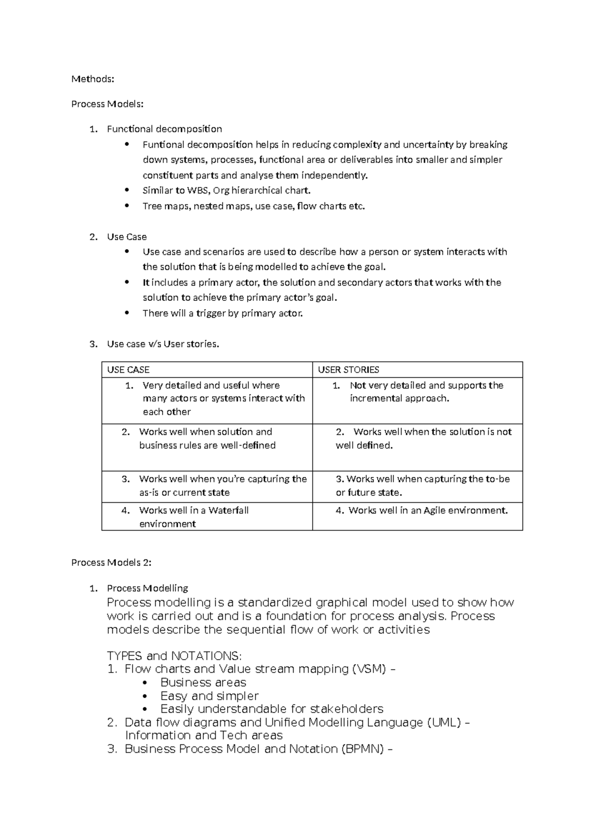 Methods Final Notes - Summary Method of Business Analysis - Methods ...
