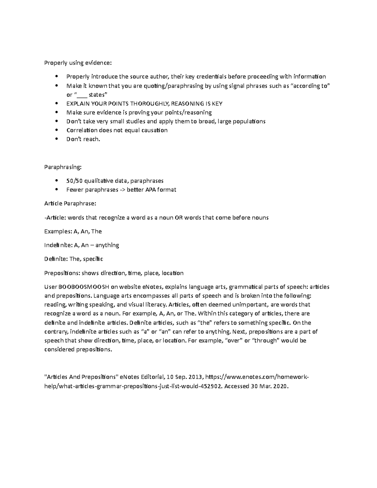 Notes - hello - Properly using evidence: Properly introduce the source ...