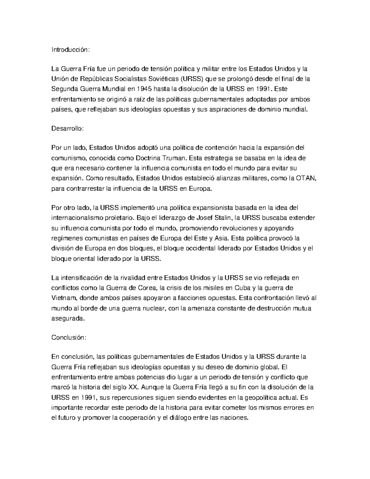 Introducción 2 - GUDYUGF - Introducción: La Guerra Fría fue un periodo ...