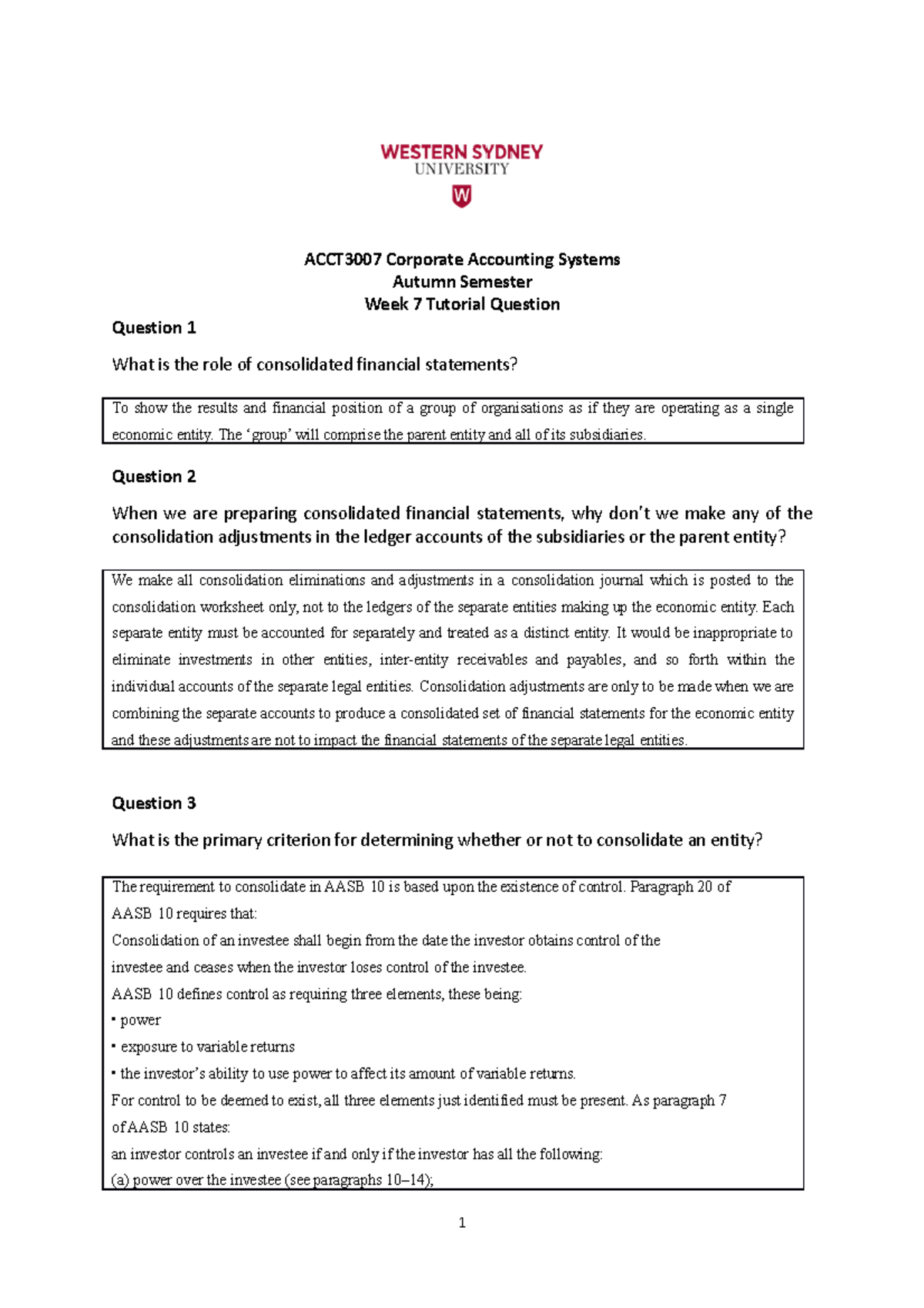 ACCT3007 Week 7 Questions - ACCT3007 Corporate Accounting Systems ...