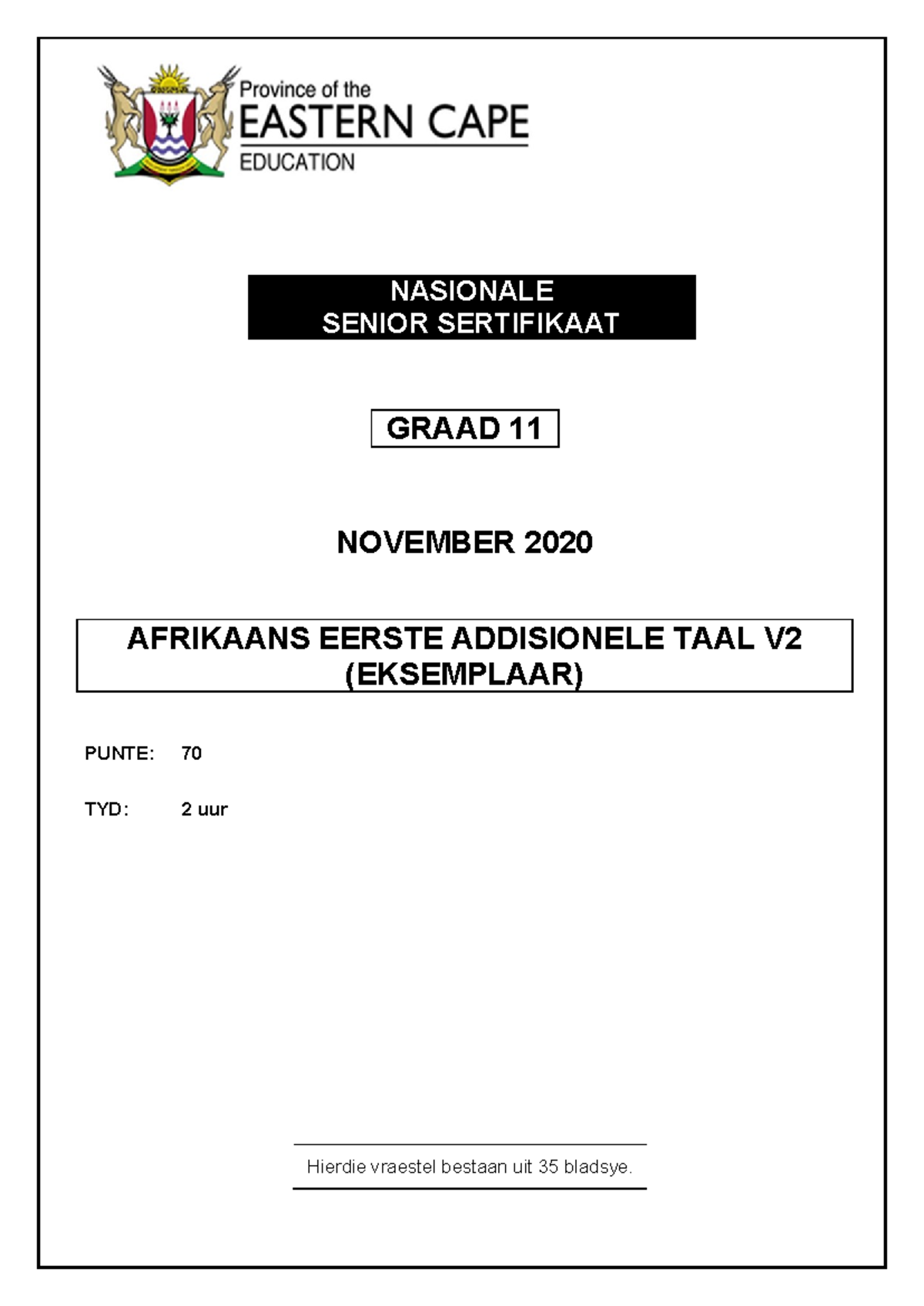 GR 11 AFR FAL P2 QP NOV 2020 - NASIONALE SENIOR SERTIFIKAAT GRAAD 11 NOVEMBER 2020 AFRIKAANS ...