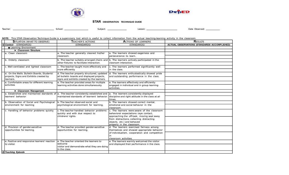 STAR-Observation-Technique - STAR OBSERVATION TECHNIQUE GUIDE Teacher ...