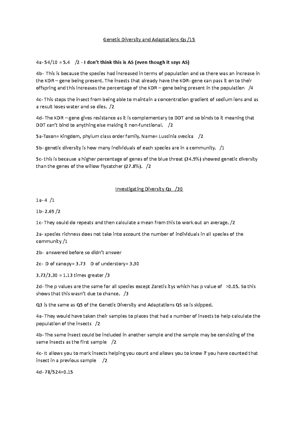 Genetic Diversity and Adaptations Qs - The insects that already have ...
