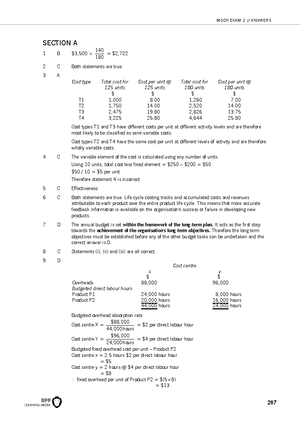 F2 - MOCK A - Questions - Exam - ACCA F2 (MA/FMA) Management Accounting ...