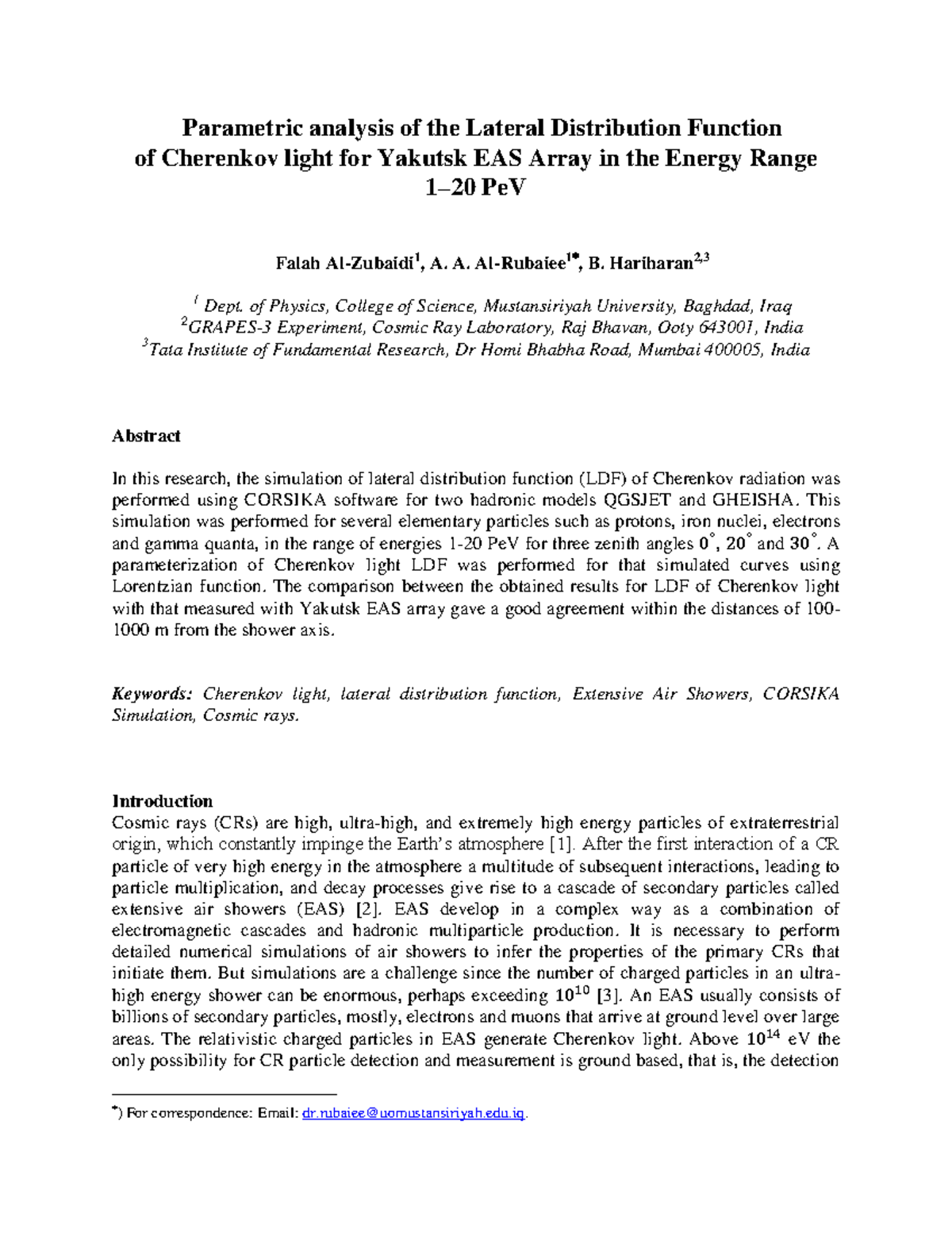 Section reading 4 - Parametric analysis of the Lateral Distribution Function of Cherenkov light ...