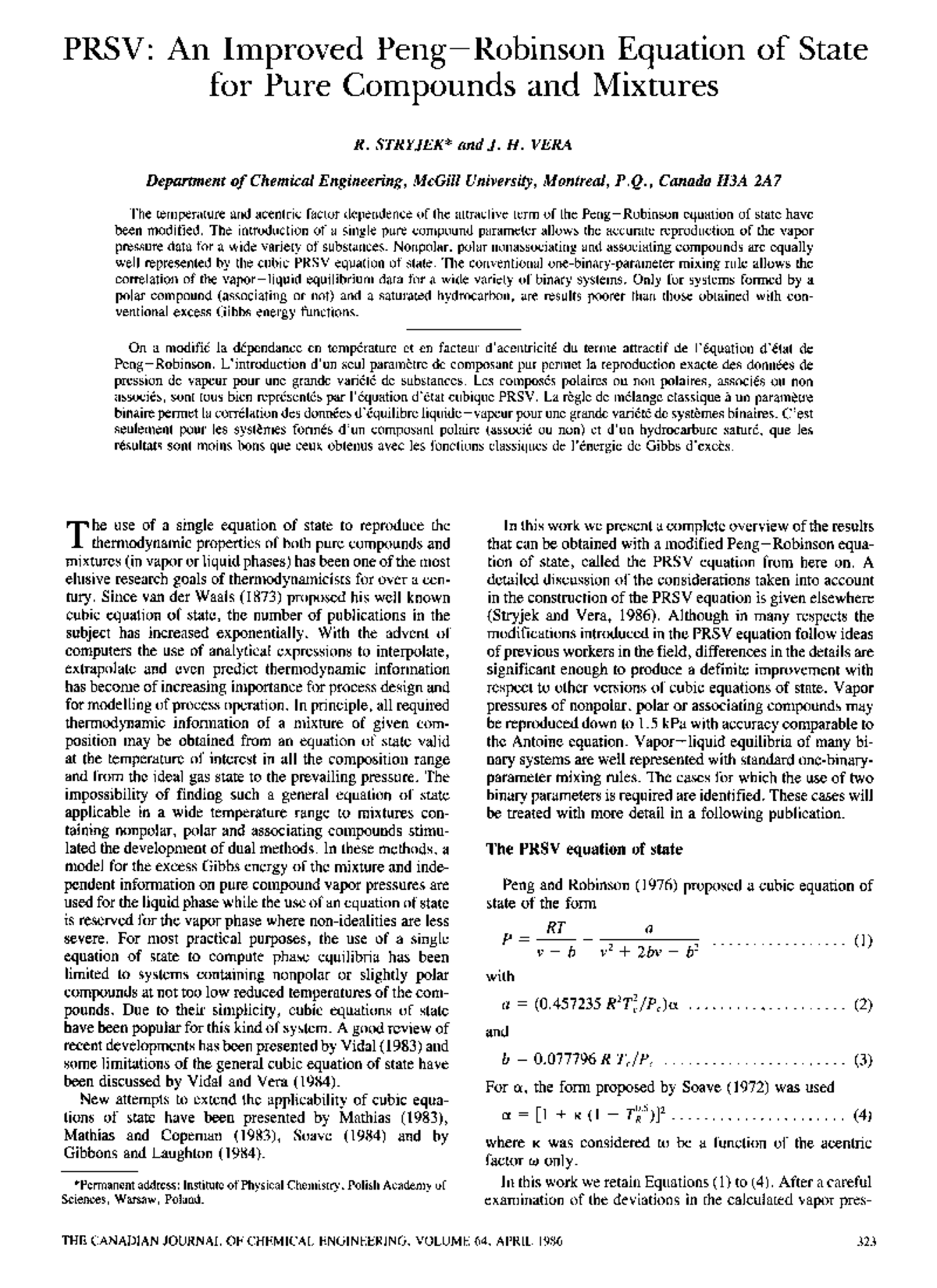 PRSV An improved peng Robinson equation - PRSV: An Improved Peng ...
