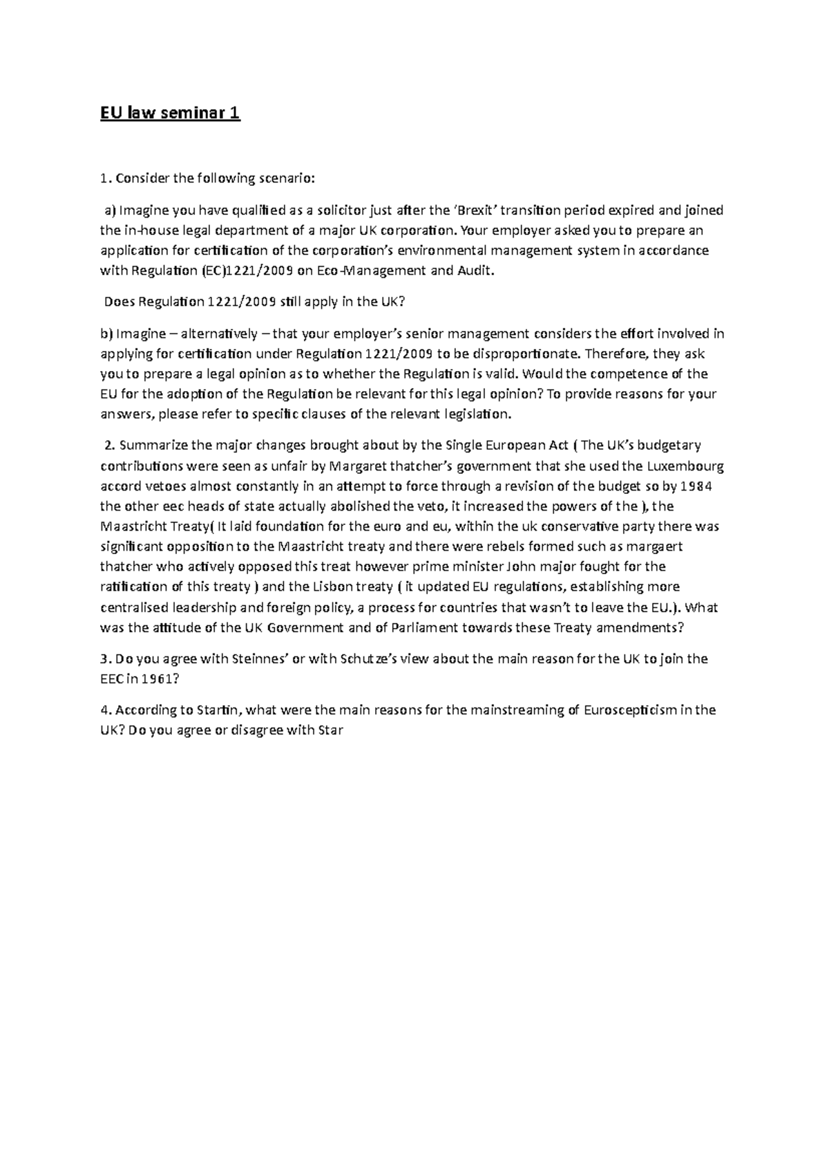 Eu Law Seminar 1 Direct Effect Eu Law Seminar 1 Consider The Following Scenario A Imagine