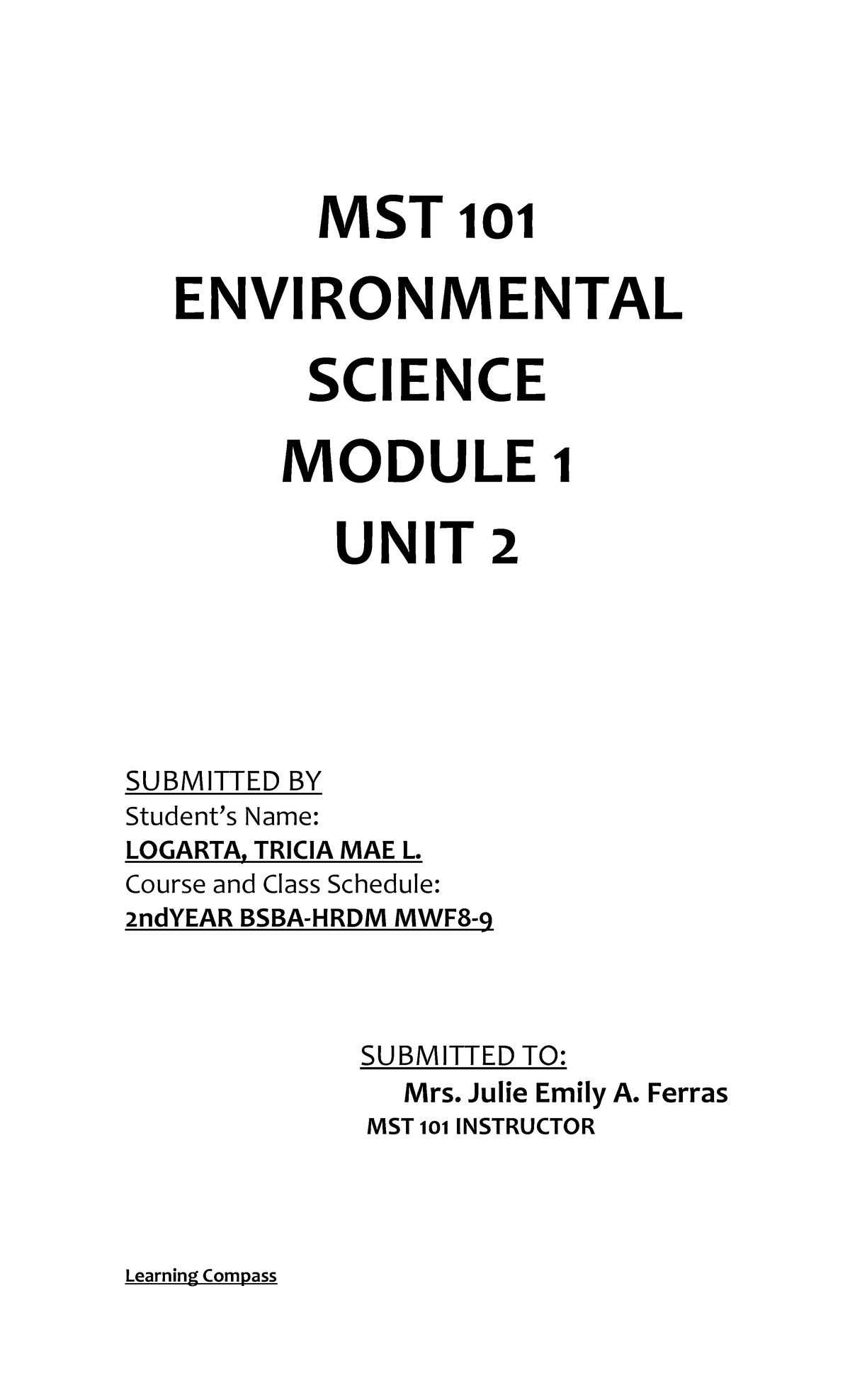 MST 101 Module 1 UNIT 2 Activity - Environmental Modelling - Ca'Foscari ...