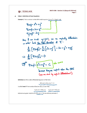 Diff EQ - 1.1 - 1.3 Completed (Boyce Di Prima) - MATH 308 - Studocu
