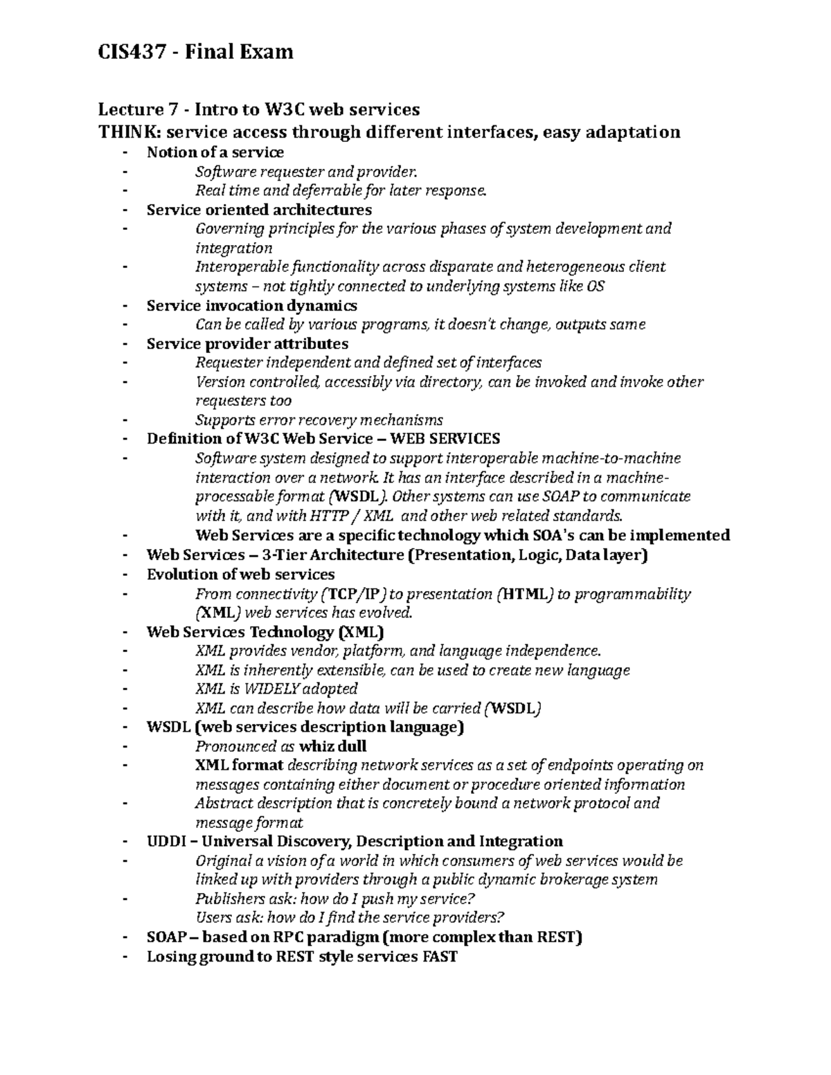 Final Exam Study Guide CIS437 - CIS437 - Final Exam Lecture 7 - Intro ...