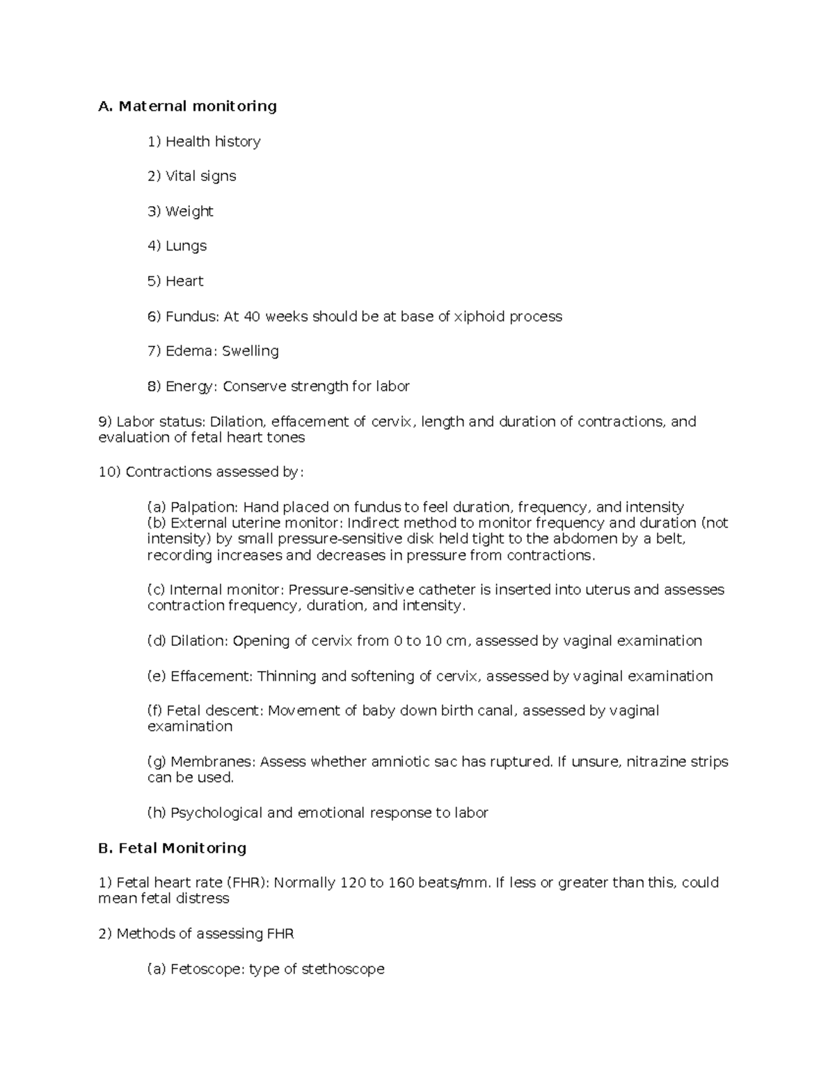 Maternal and Fetal monitoring - A. Maternal monitoring 1) Health ...