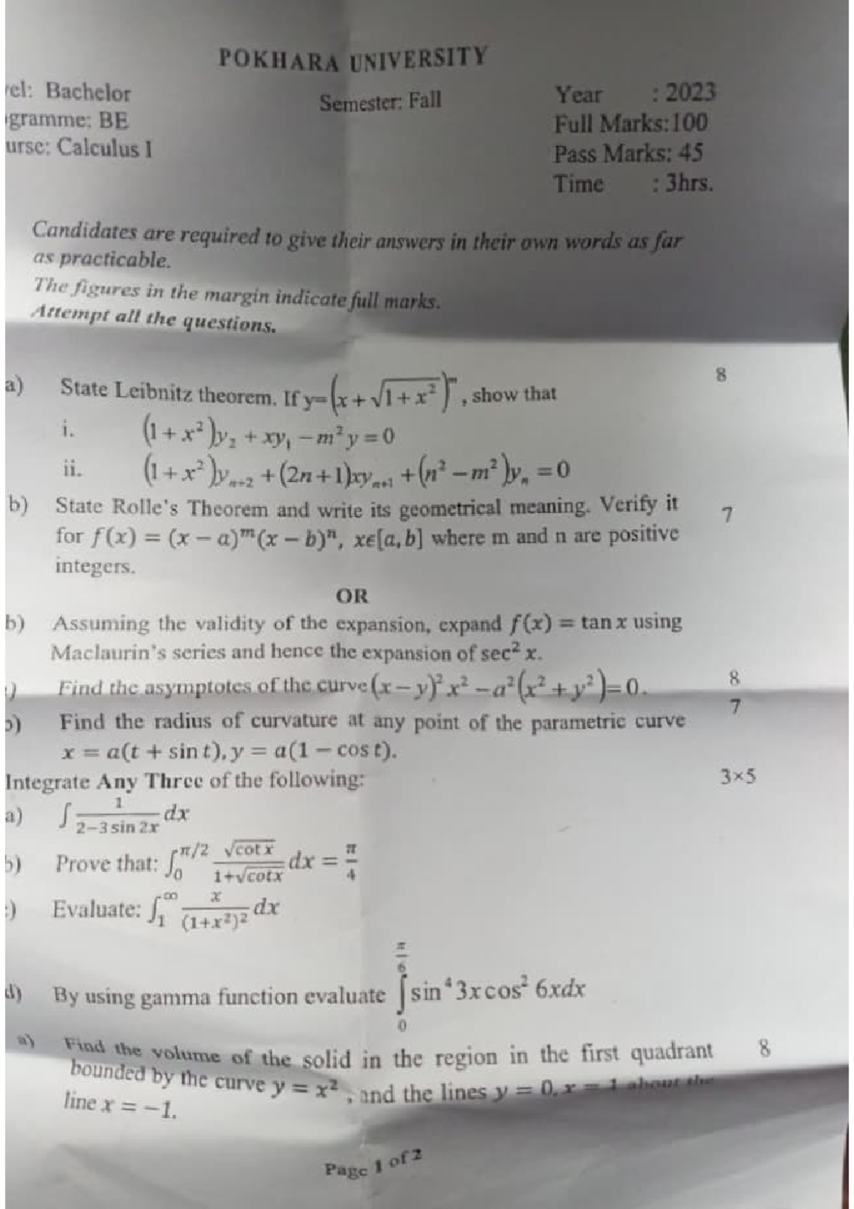 Calculus I 2023 - Civil Engineering - Studocu