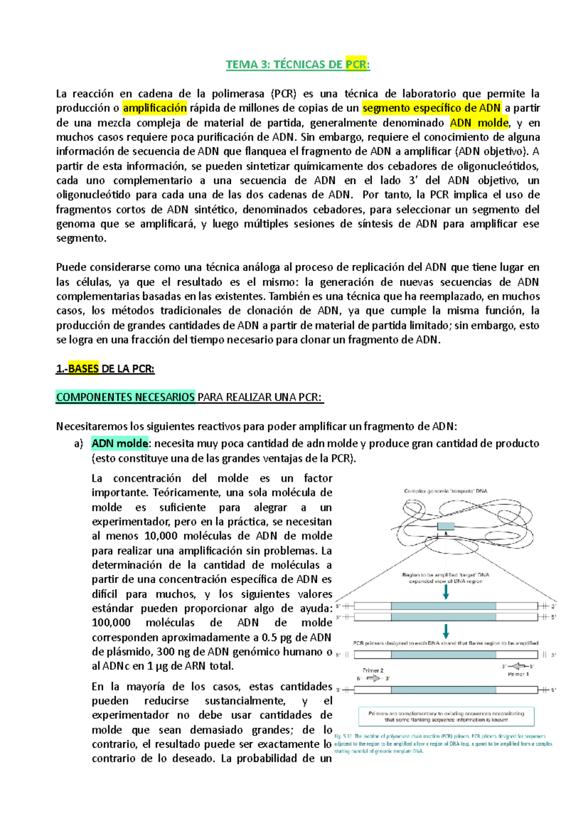 Tema 3 celular - Pcr - TEMA 3: TÉCNICAS DE PCR: La reacción en cadena de la polimerasa (PCR) es ...