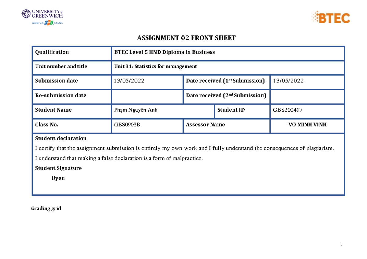 570 ASM 2 - very good and suitable for student - ASSIGNMENT 02 FRONT SHEET Qualification BTEC ...