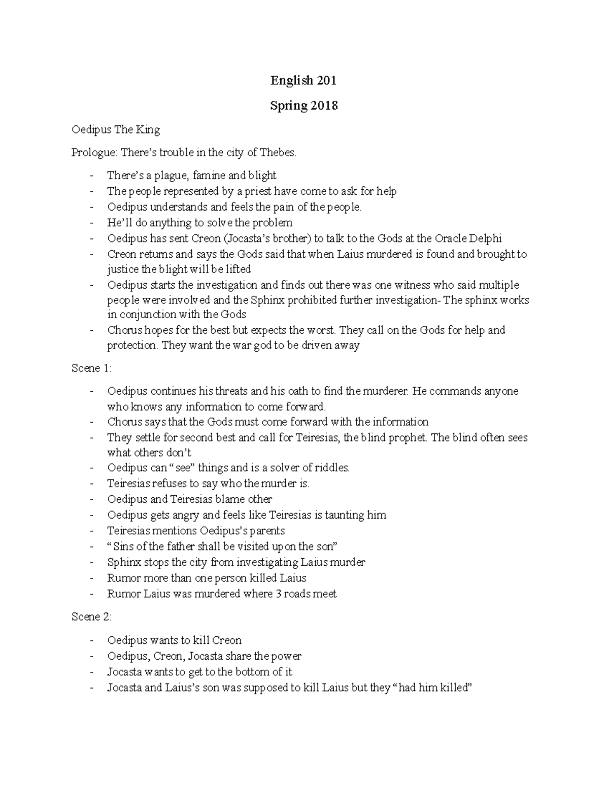 English 201- Oedipus the King - English 201 Spring 2018 Oedipus The ...