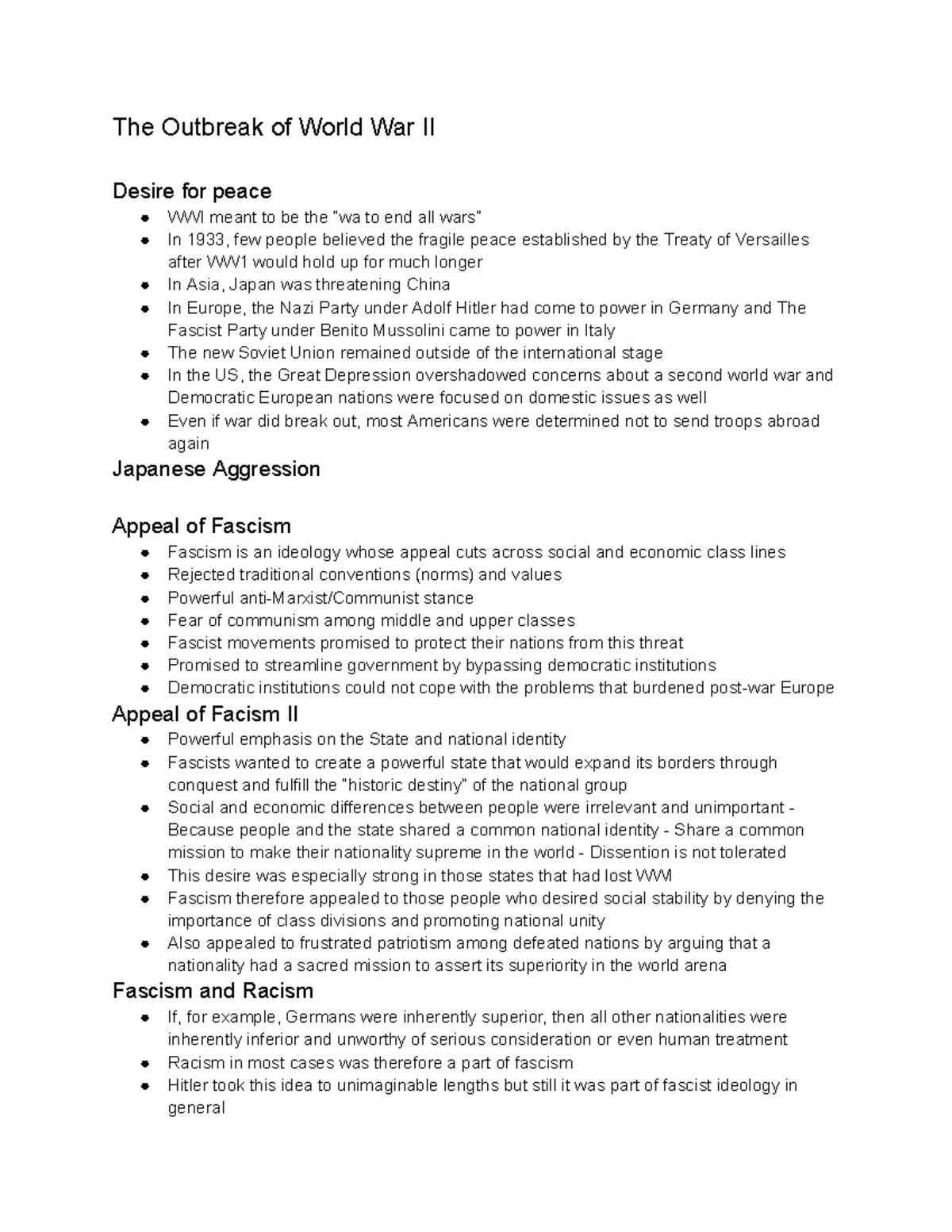 WWII Outbrake - Lecture notes based on WWII outbreak. - The Outbreak of ...