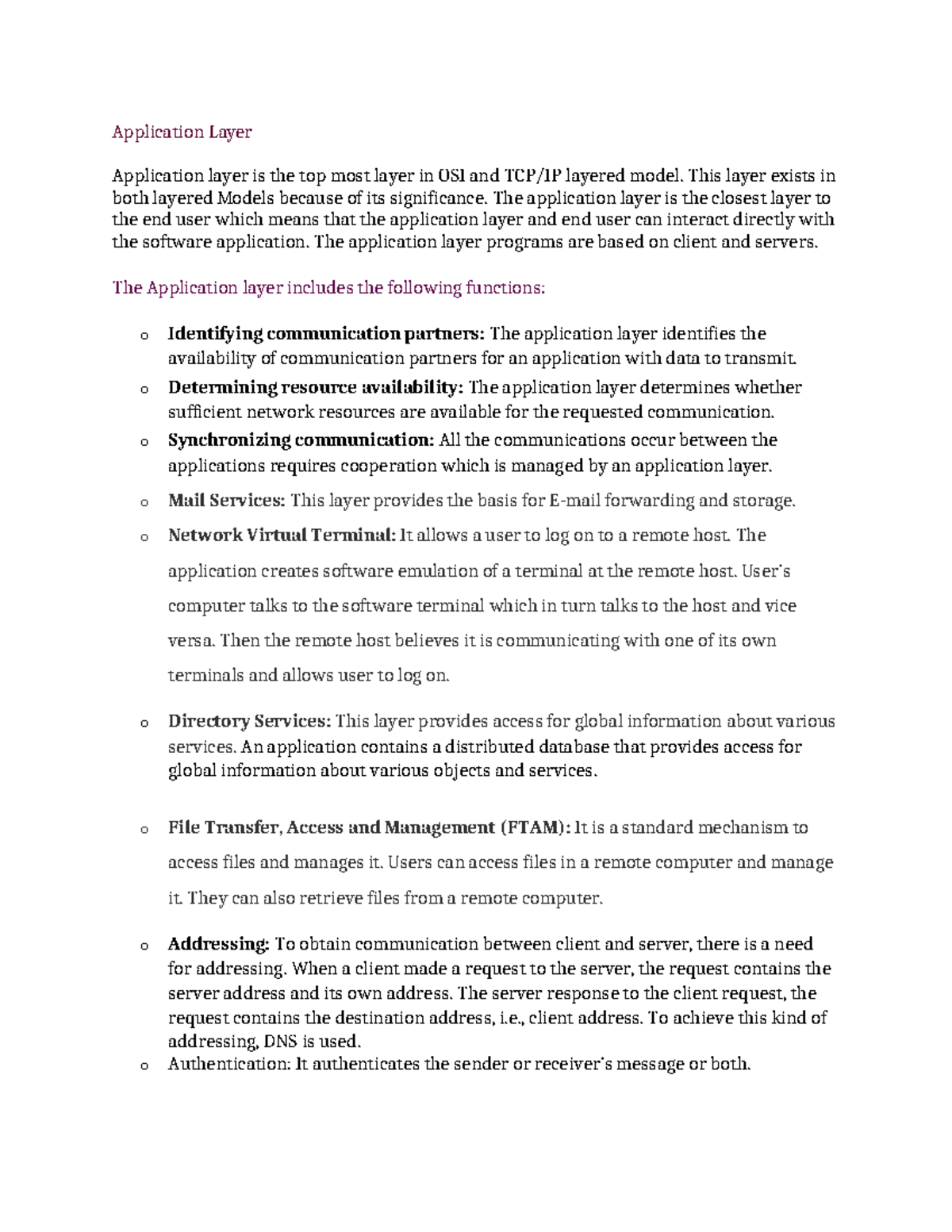 Application Layer Notes Application Layer Application Layer Is The Top Most Layer In Osi And