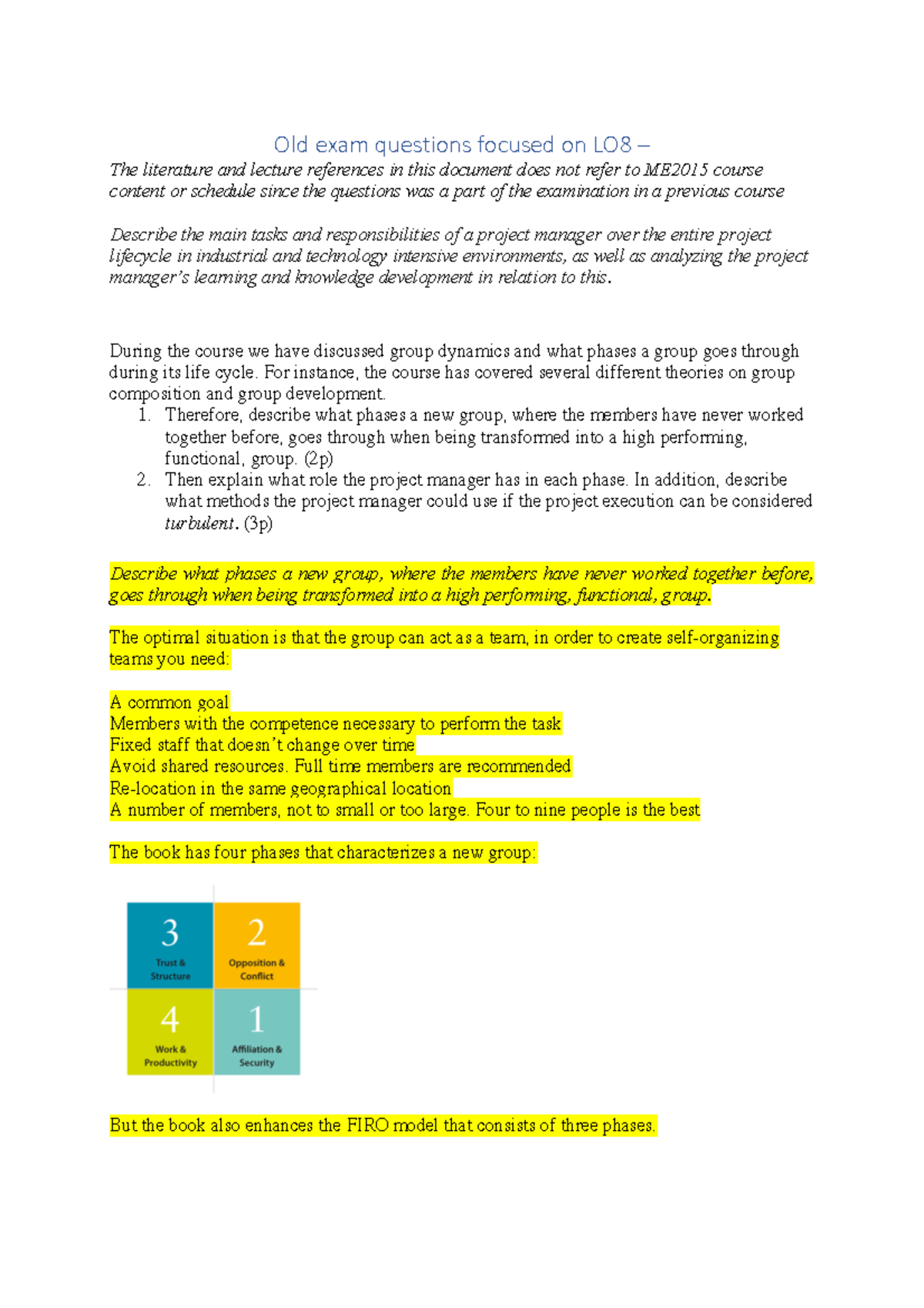 Old exam questions LO8 incl solutions - Old exam questions focused on ...