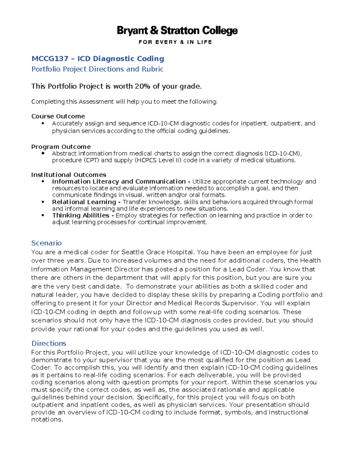 MCCG137 - Portfolio Project - MCCG137 – ICD Diagnostic Coding Portfolio ...