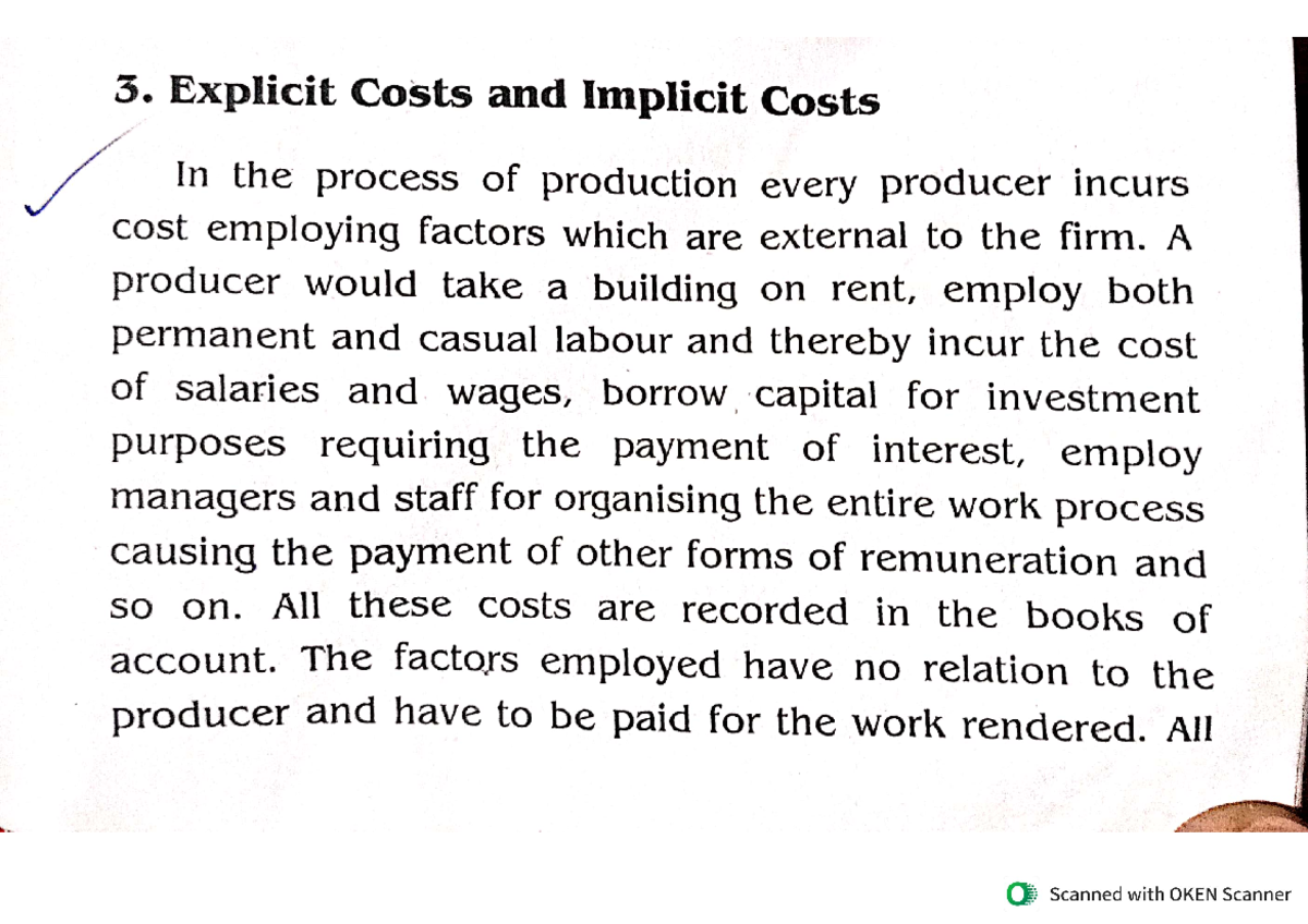Explicit costs and implicit costs - B.A Economics - Studocu